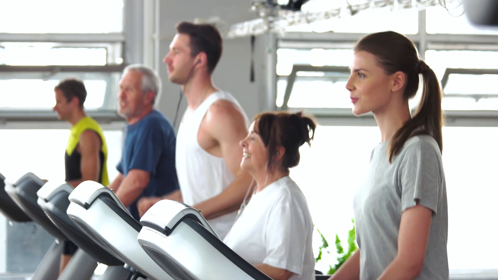 Group Of People Training On Treadmill Young Stock Footage SBV-323375667 ...