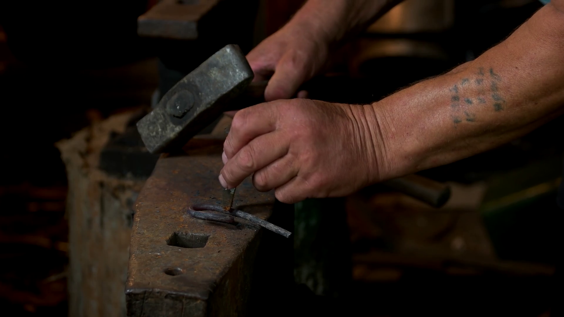 Hands Of Blacksmith Beating Metal With Stock Footage SBV-337767482 ...