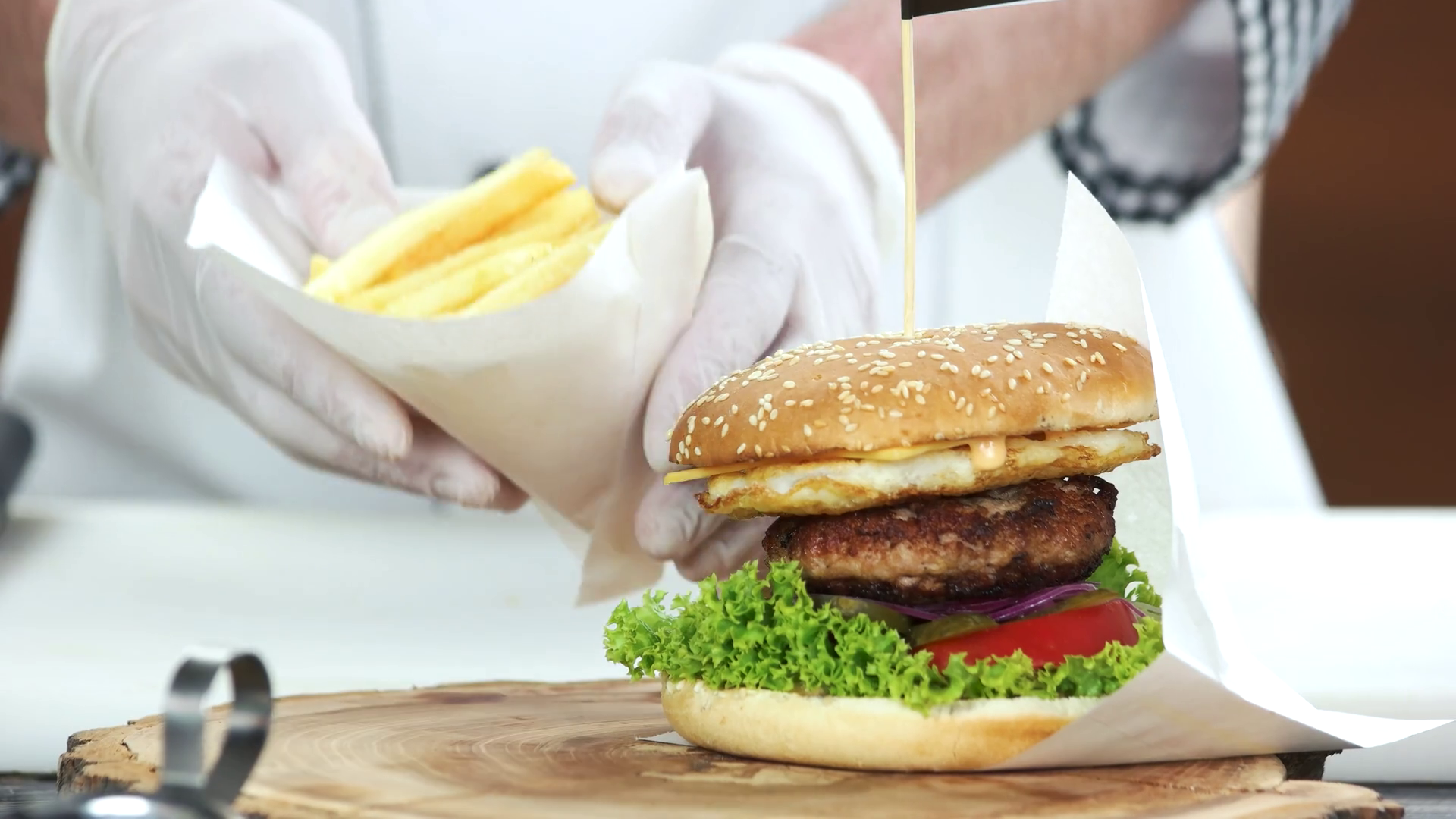 Hands Of Chef Fast Food Beef Burger Fries Stock Footage SBV-320471651 ...