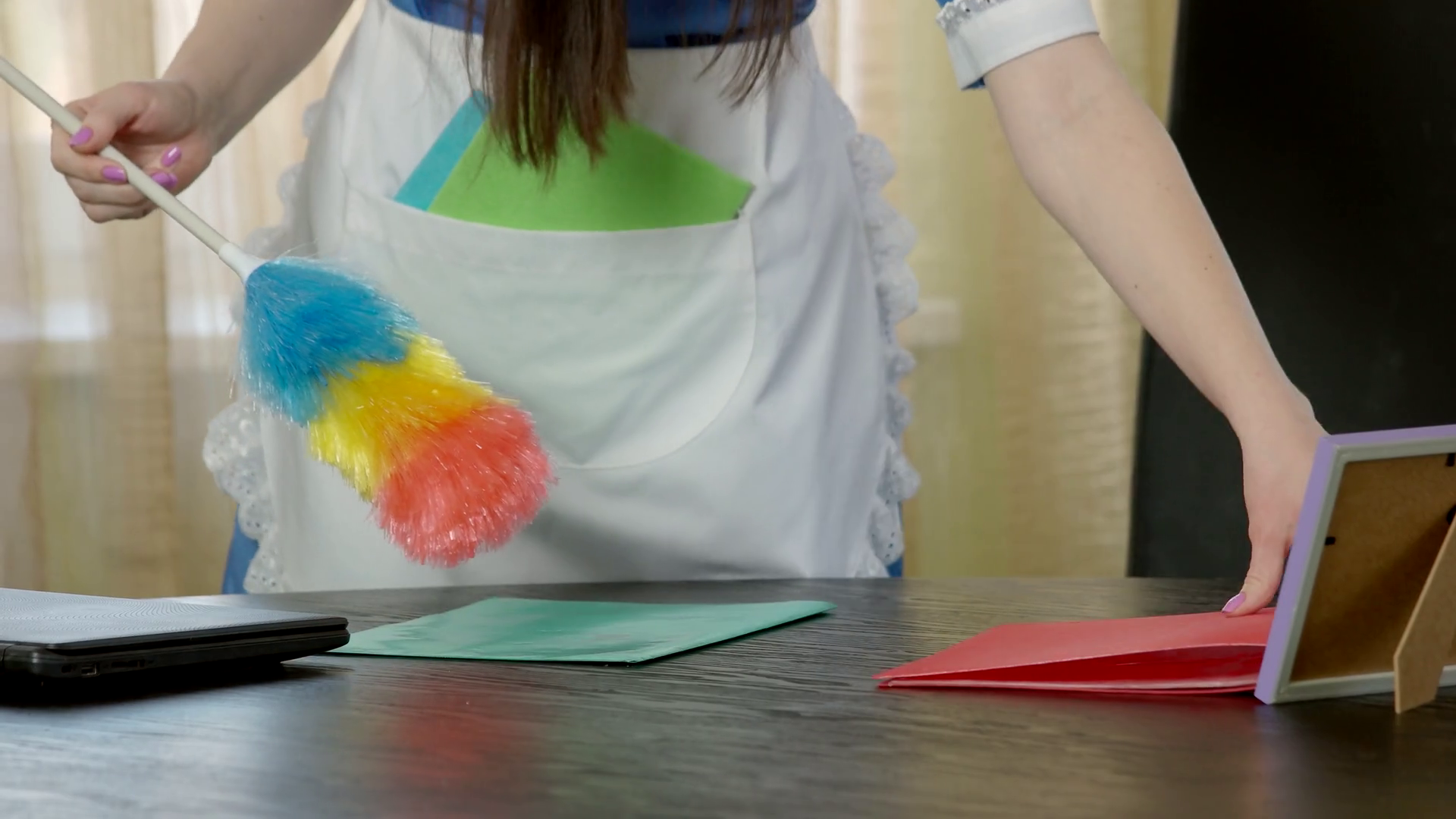 Hands Of Maid Working Lady With Fluffy Dust Stock Footage SBV-316895443 ...