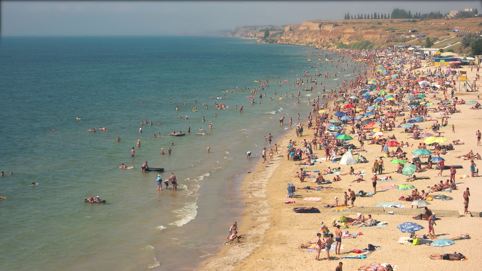 Many People At Seaside Sea Beach Sky Hot Stock Footage SBV-314463776 ...