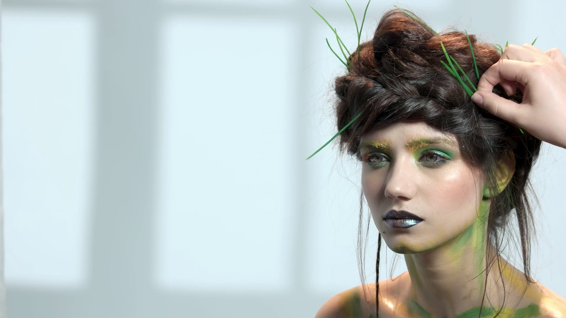 Nature Themed Makeup Young Model Hands Doing Stock Footage SBV ...