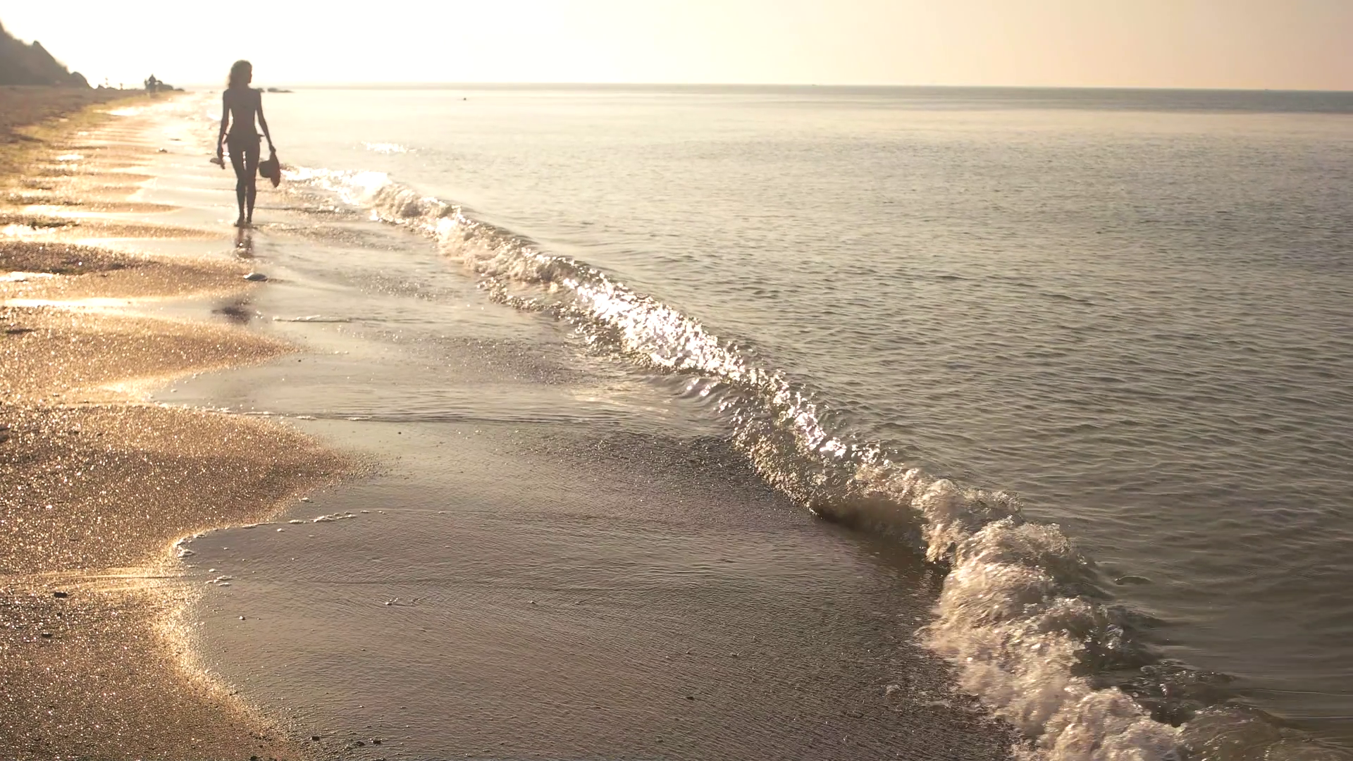 Woman Walking On Seashore Waves Girl Stock Footage SBV-314466322 ...