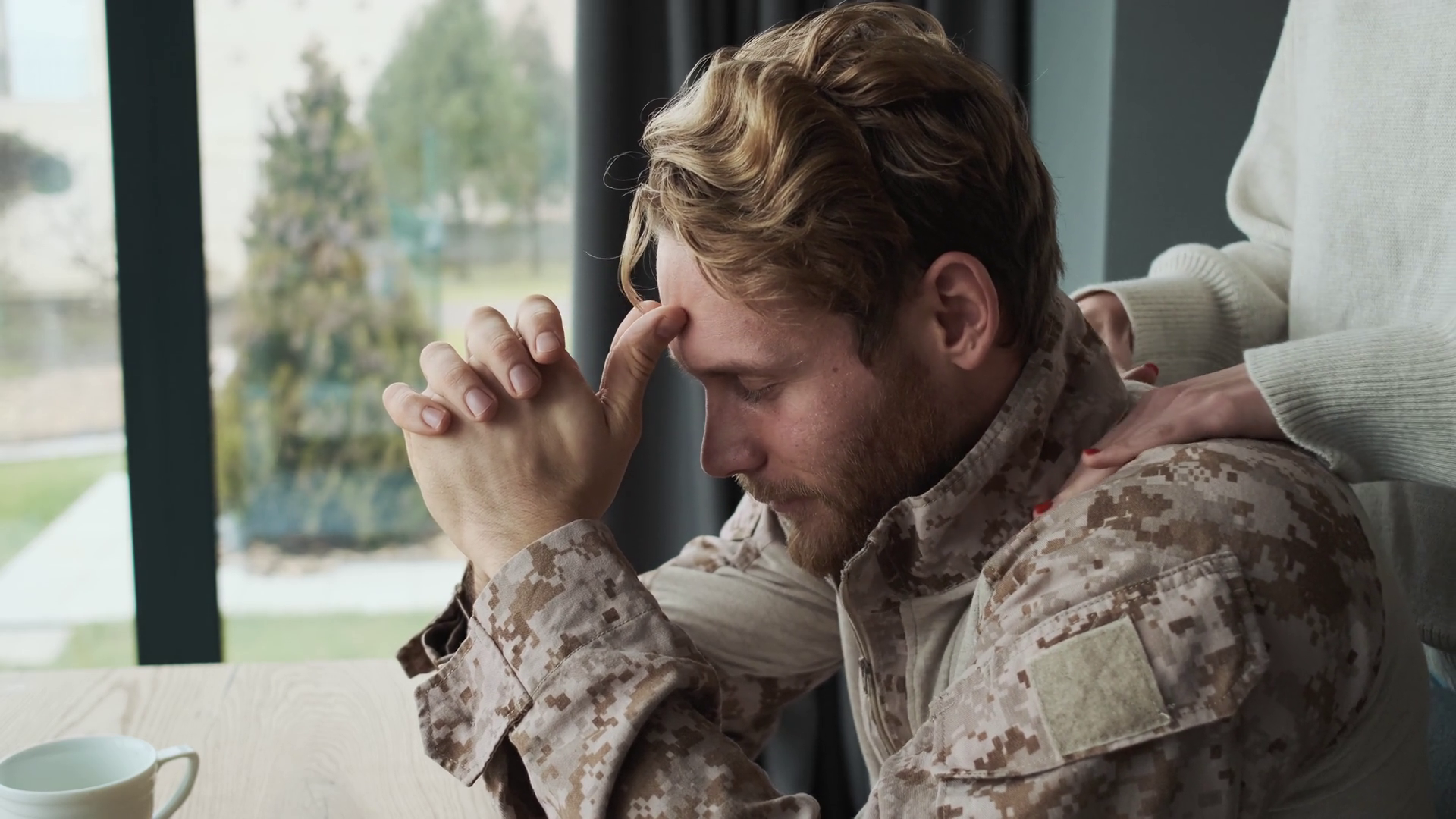 A Side View Of Thinking Soldier Man Is Stock Footage SBV-352736152 ...