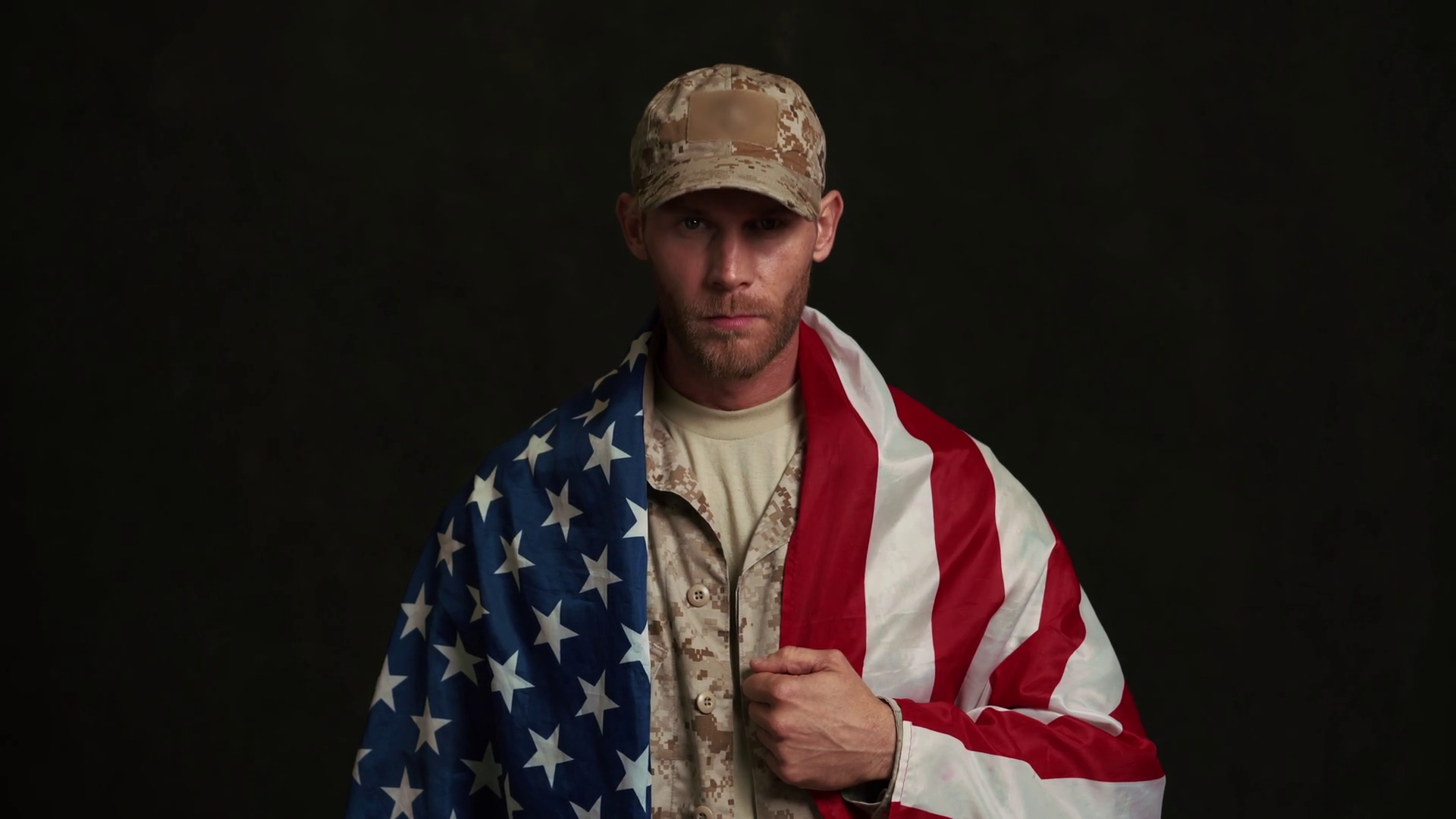 Serious Military Man Hiding Behind Usa Flag Stock Footage SBV-352768339 ...
