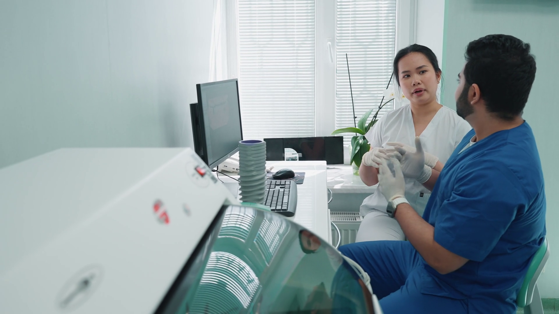Confident Indian Asian Dentists Discuss Stock Footage SBV-352444652 ...