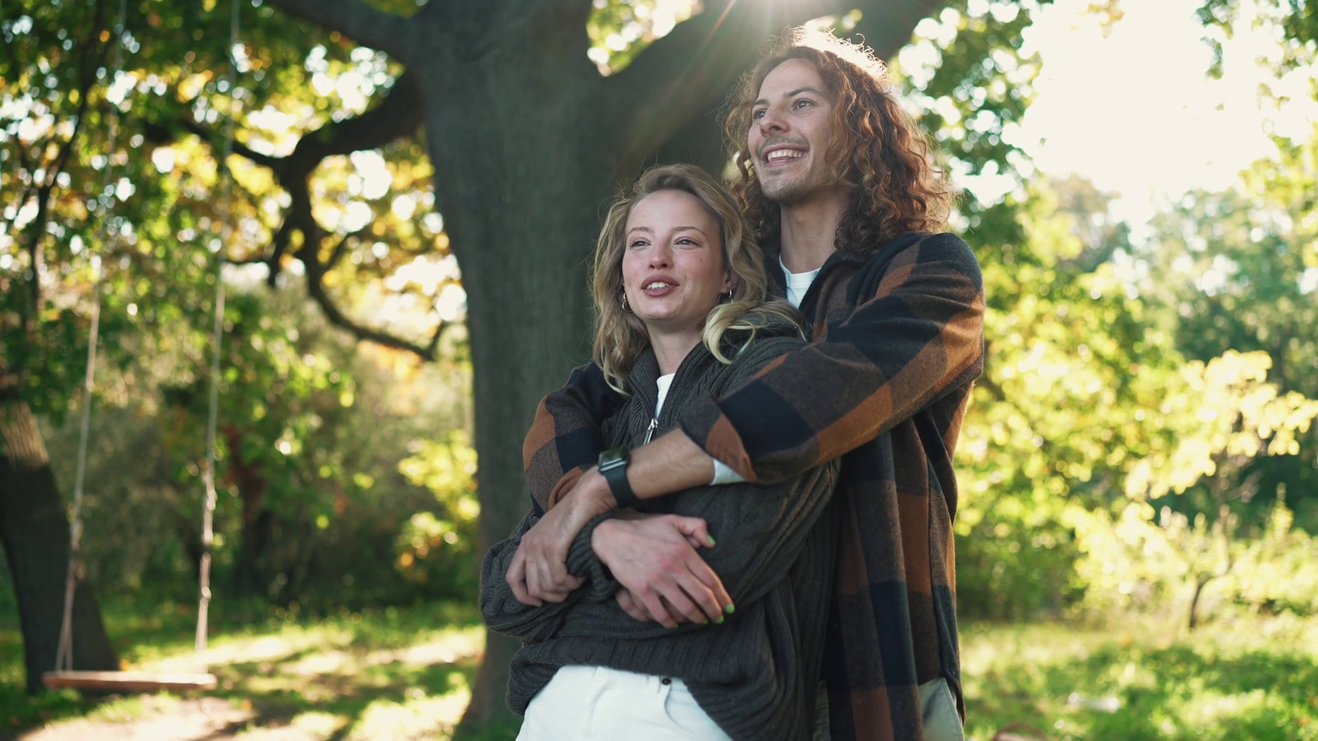 Pretty Couple Hugging Talking In Park Stock Footage SBV-352469074 ...