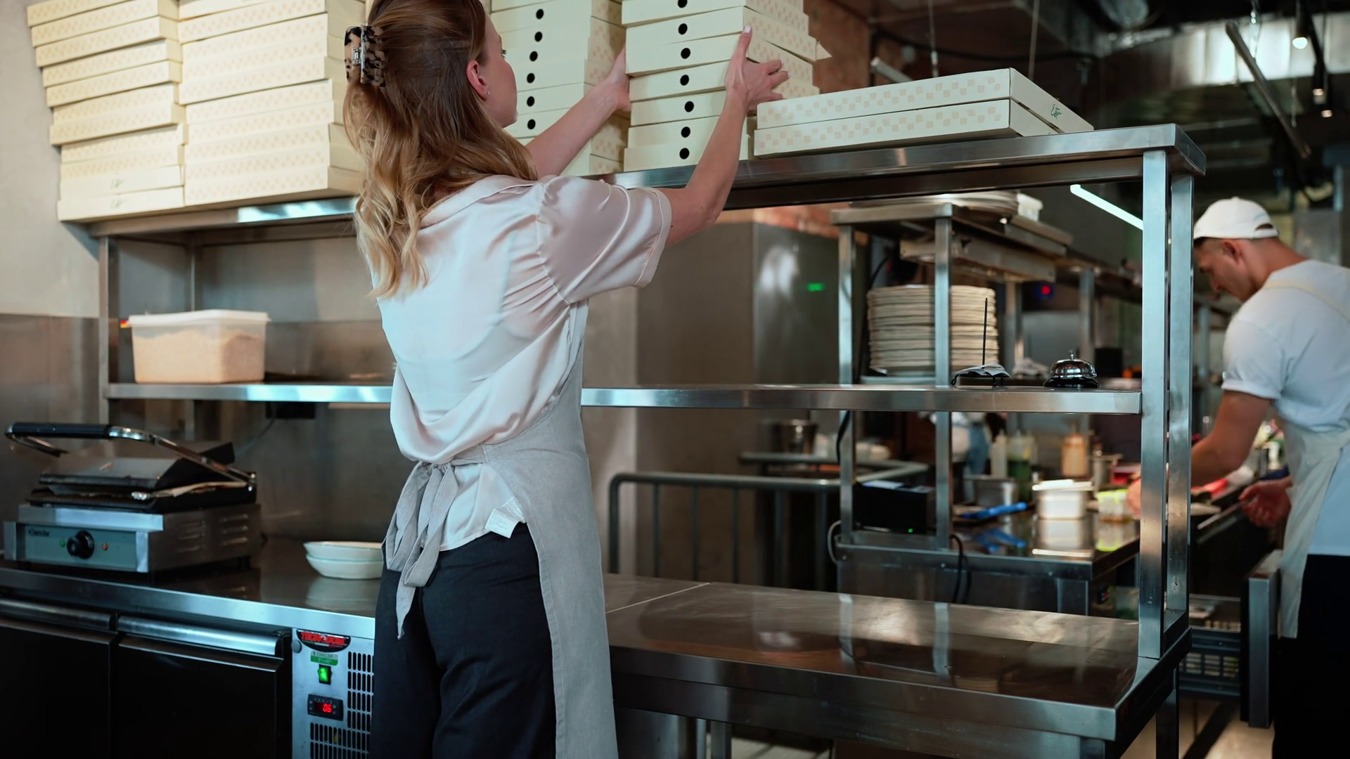 Concentrated Female Chef Stacks Boxes On Stock Footage SBV-352469857 ...