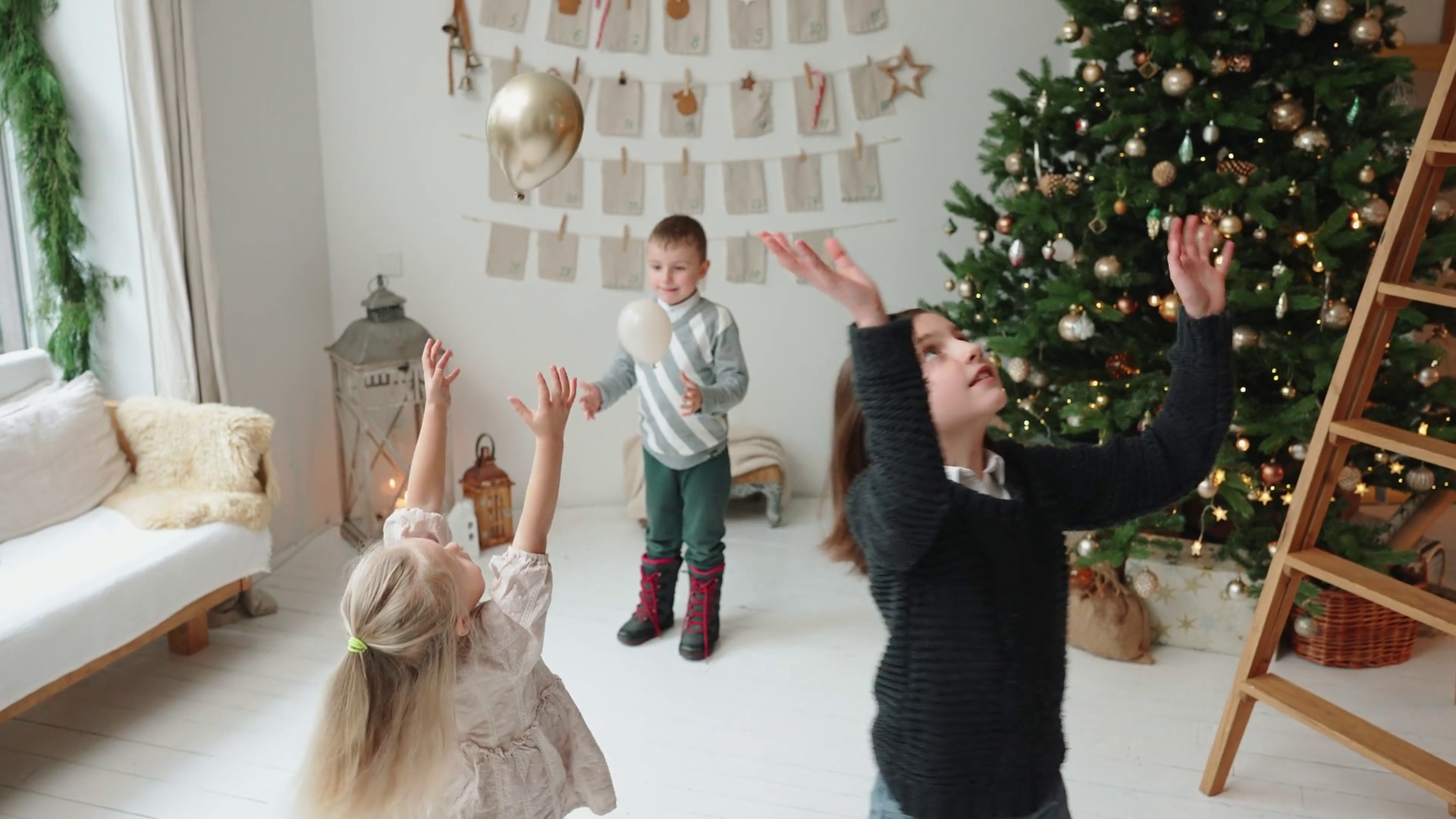 Pretty Children Playing With Balloons Near Stock Footage SBV-352476880 ...