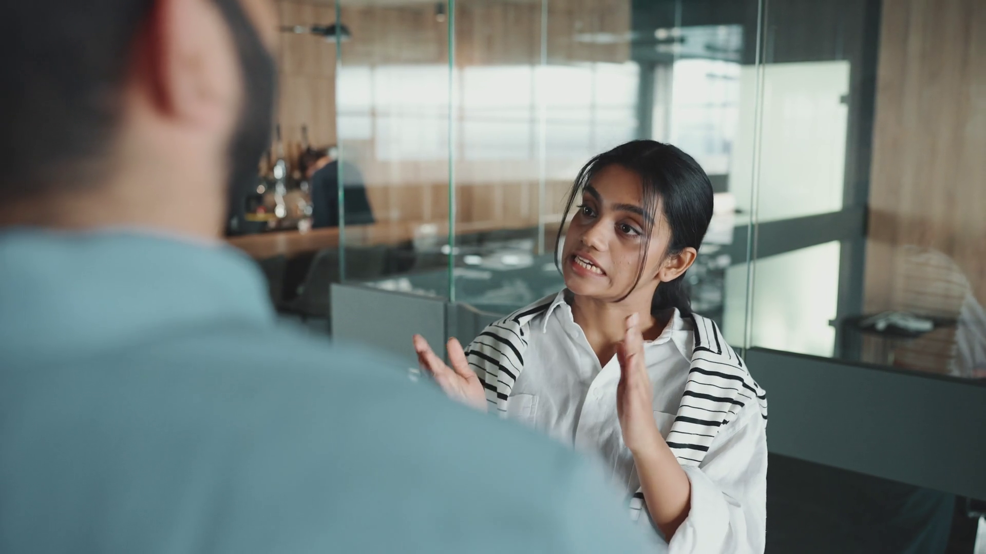 Positive Indian Woman Talking With Colleague Stock Footage SBV ...