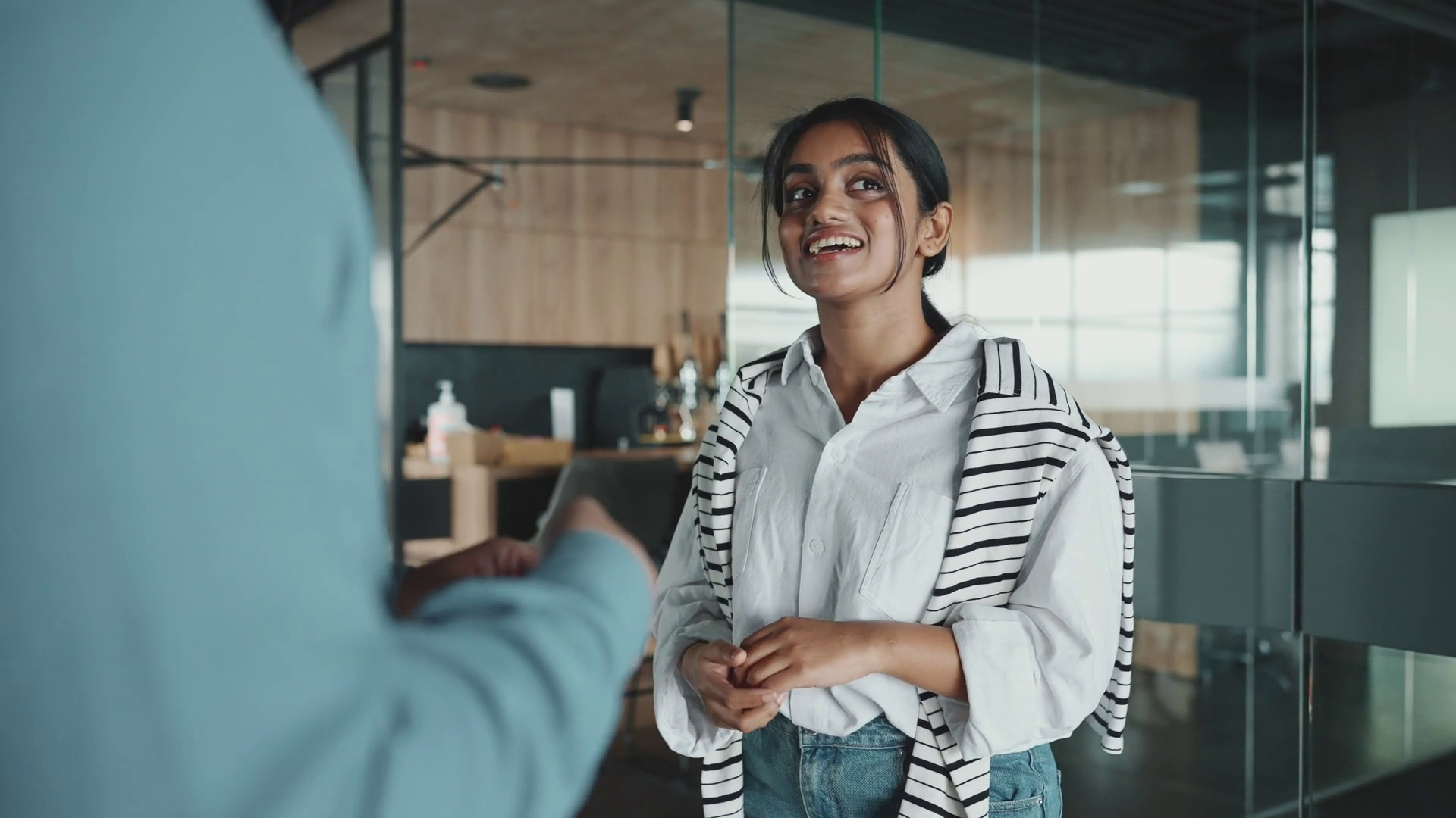 Funny Indian Woman Talking With Colleague In Stock Footage SBV ...
