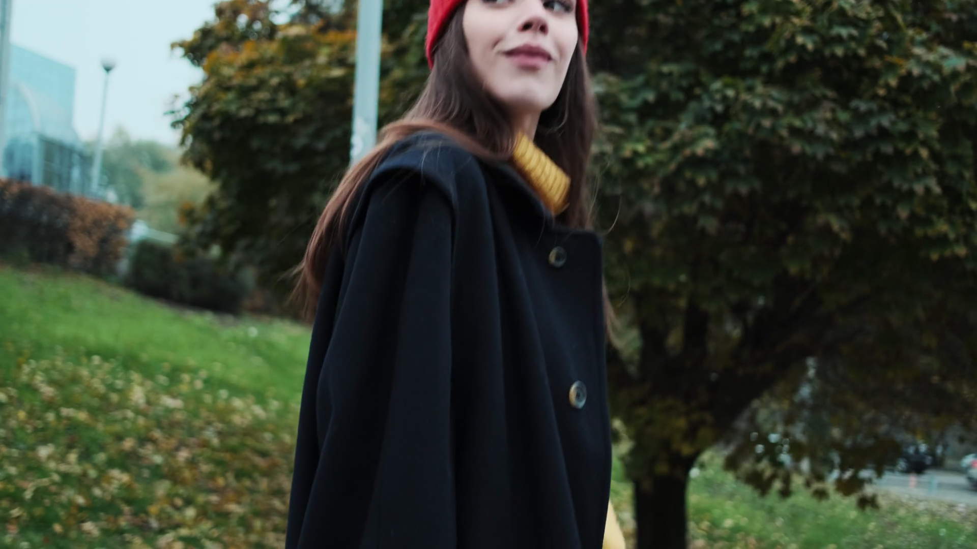 A Smiling Woman Walking Down Steps In Coat Stock Footage SBV-352692341 ...