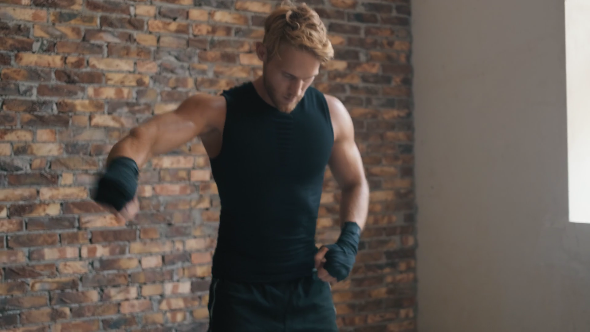 A Confident Muscular Man Is Training Boxing Stock Footage SBV-352680006 ...