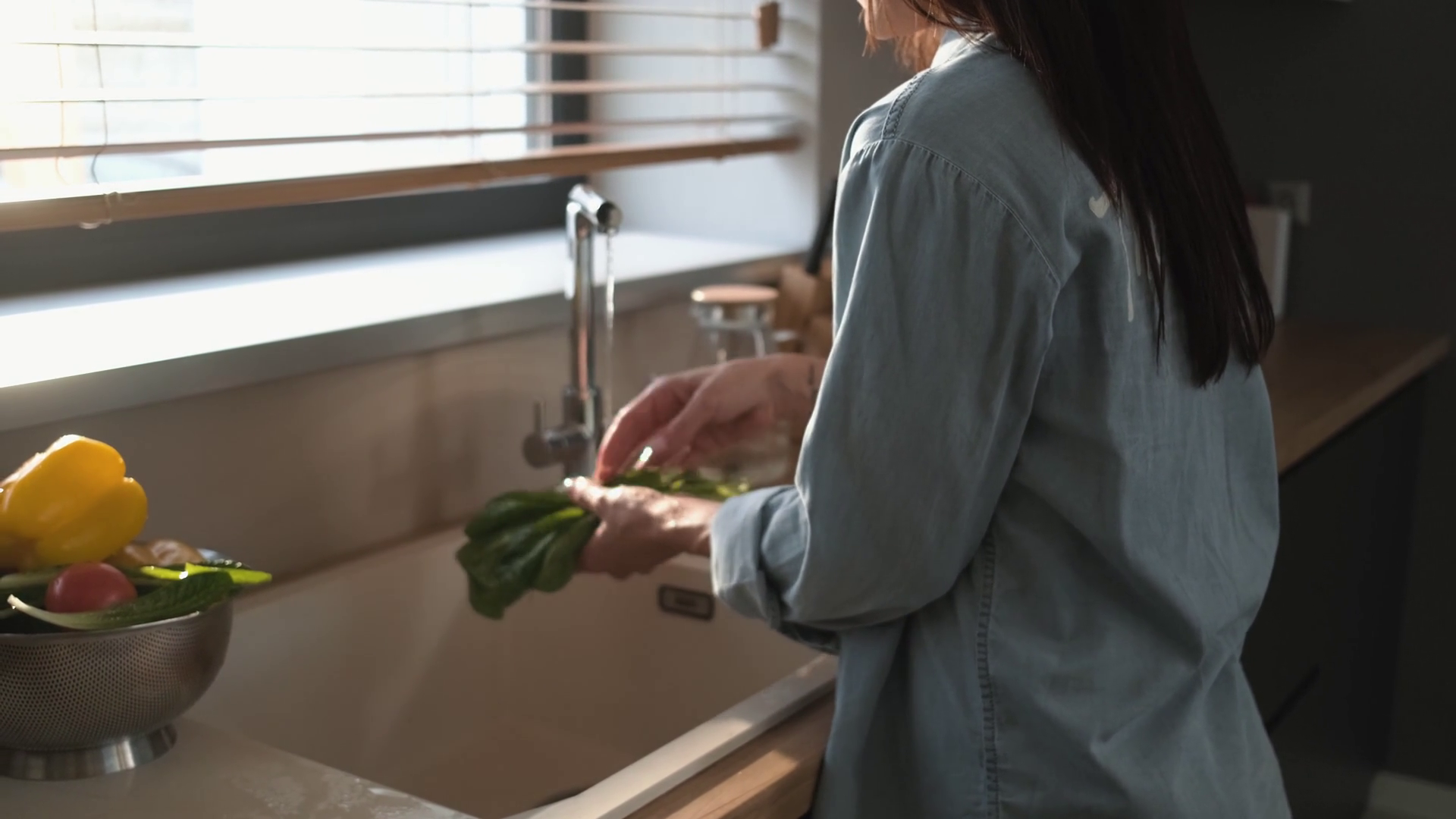 A Back View Of Beautiful Woman Is Washing Stock Footage SBV-352736986 ...