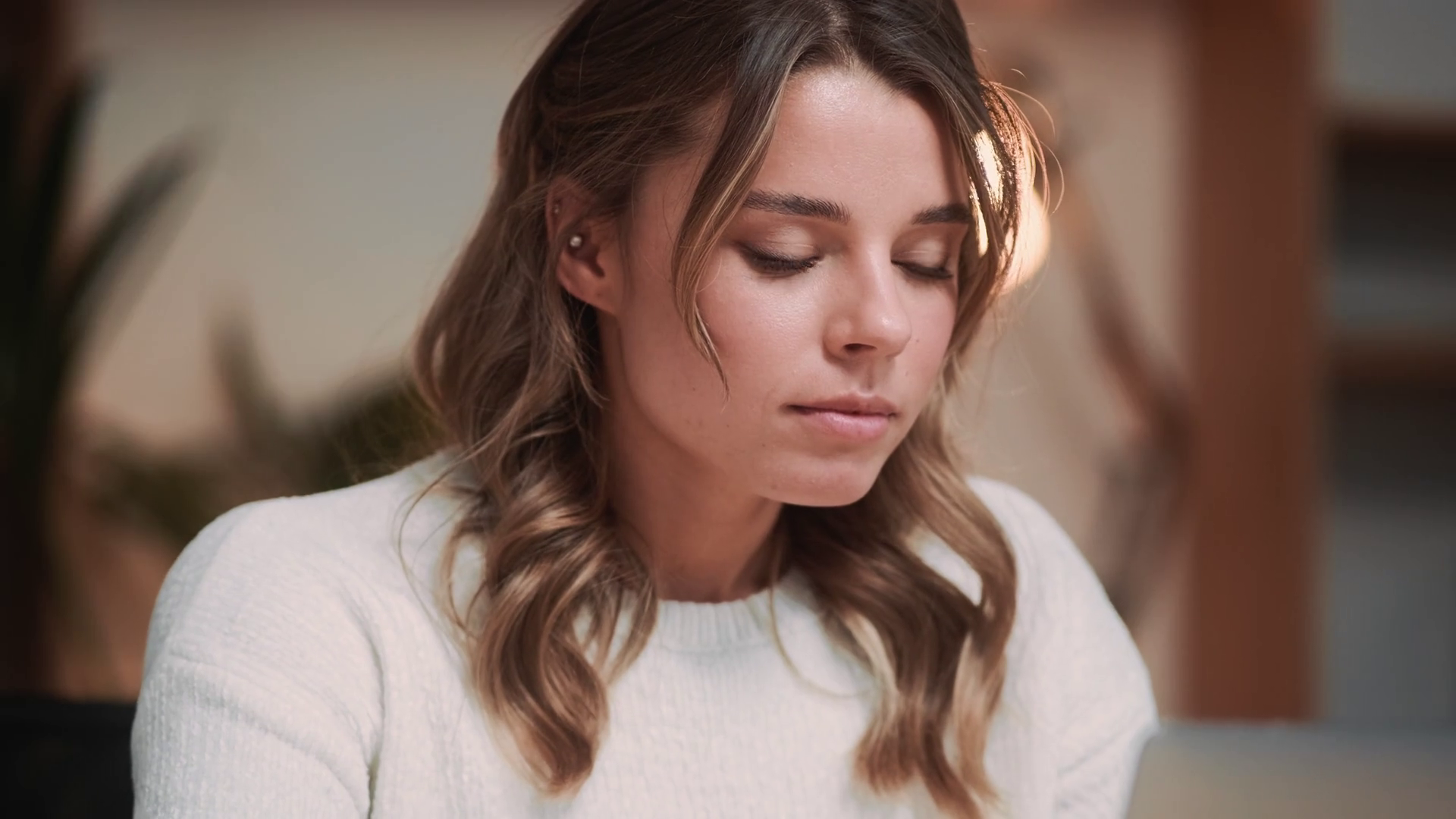 A Tired Woman Is Falling Asleep Sitting At Stock Footage SBV-352737869 ...