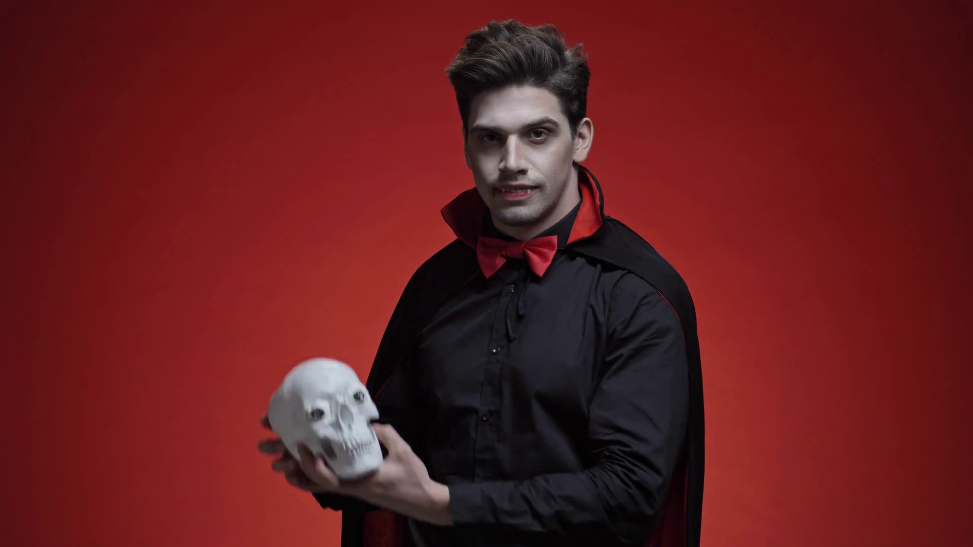 Glad Vampire Man With Fangs In Black Stock Footage SBV-352705573 ...
