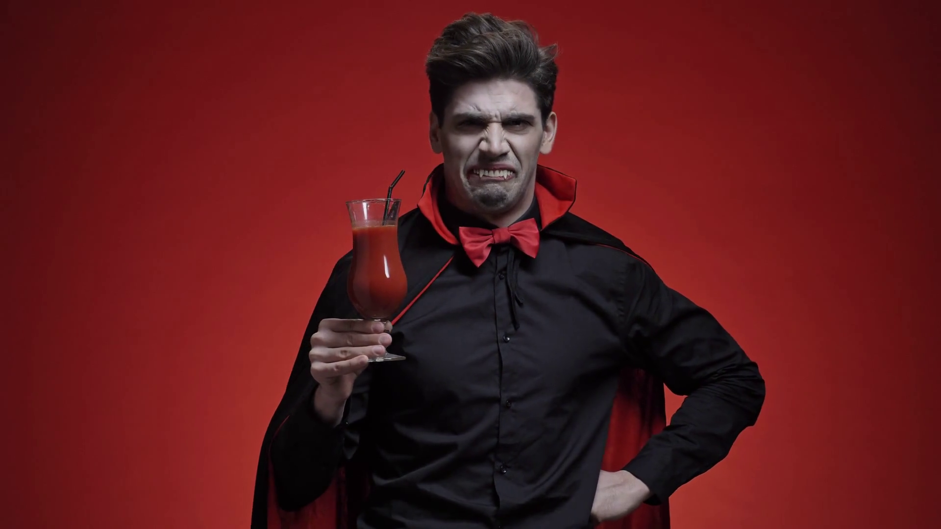 Scary Vampire Man With Fangs In Black Stock Footage SBV-352705587 ...