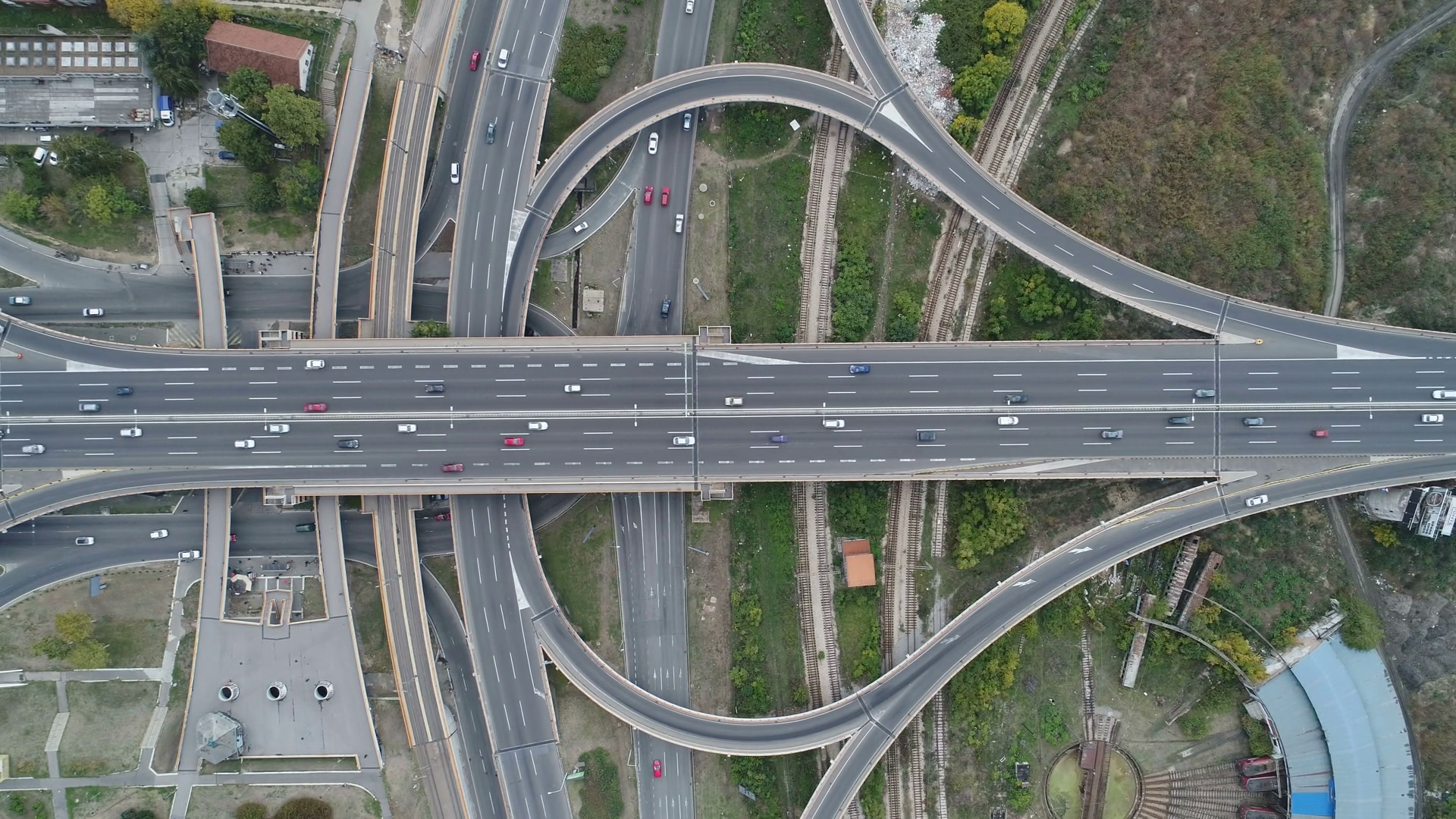 Overhead Drone Shot Of Traffic Driving Over Stock Footage SBV-352456840 ...