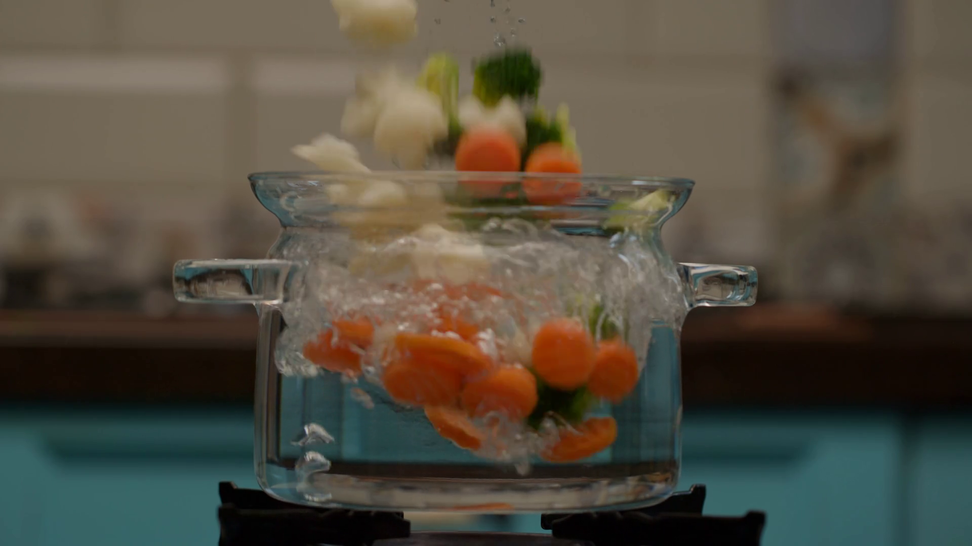 Adding Vegetables Into Transparent Pot With Stock Footage SBV-347203016 ...