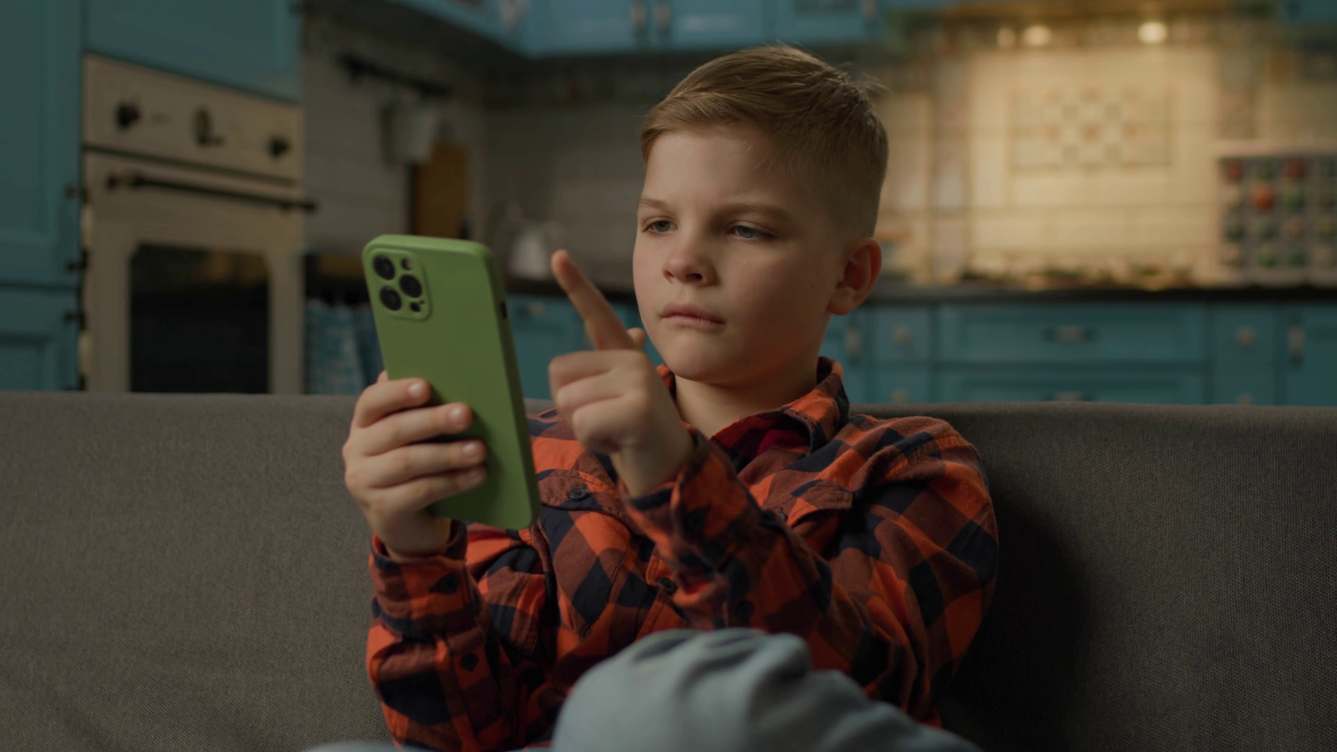 Kid Scrolling Mobile Phone Sitting At Home Stock Footage SBV-347354374 ...