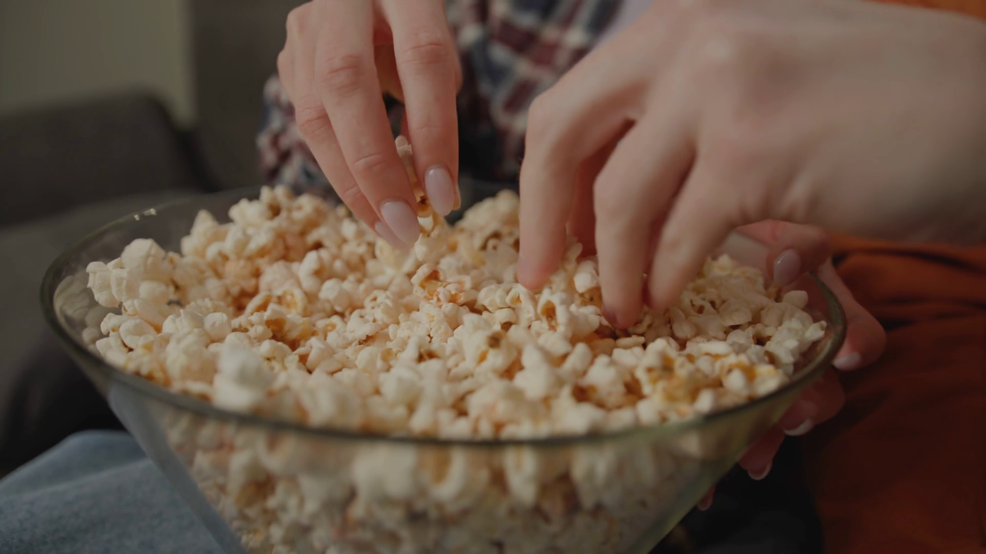 Two Hands Taking Popcorn Close Up Couple Stock Footage SBV-347585558 ...