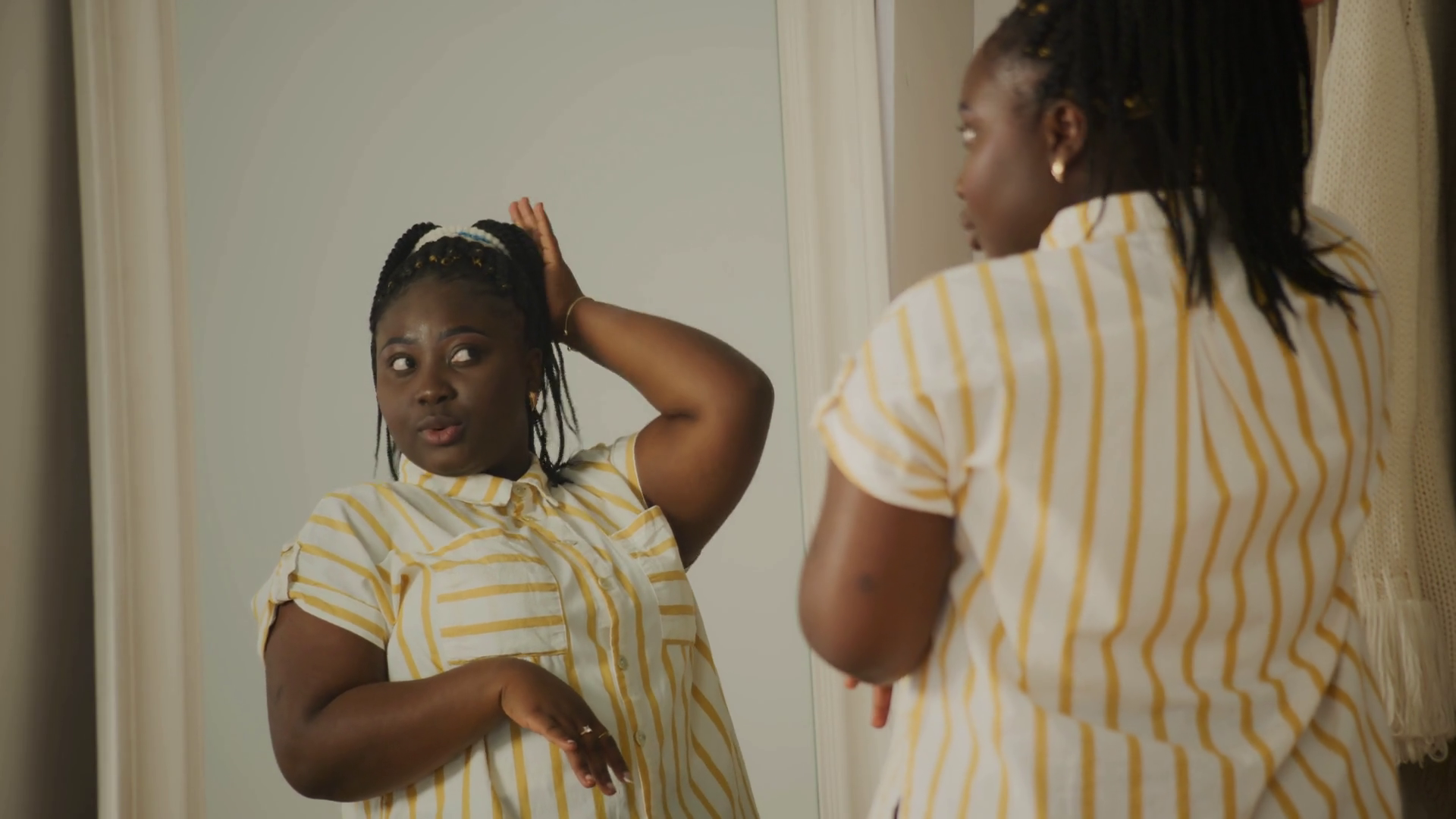 Black Woman Looking In Mirror African Plus Stock Footage SBV-348532370 ...