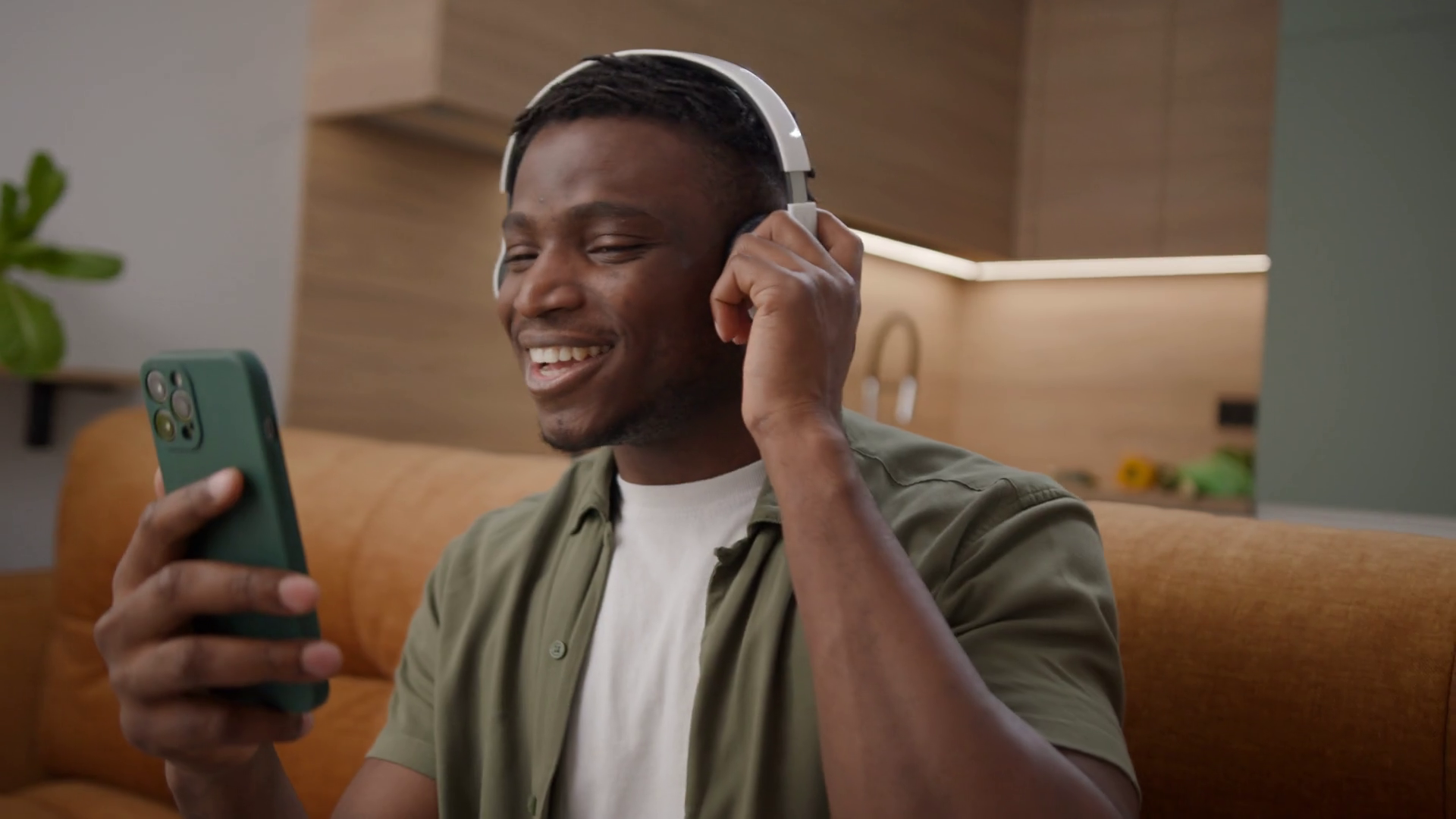 Black Man Sings With Headphones Cellphone Stock Footage SBV-348821215 ...