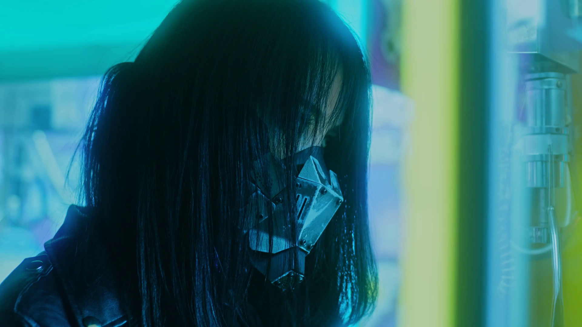 Asian Woman Wearing Cyberpunk Mask Amidst Stock Footage SBV-348470768 ...