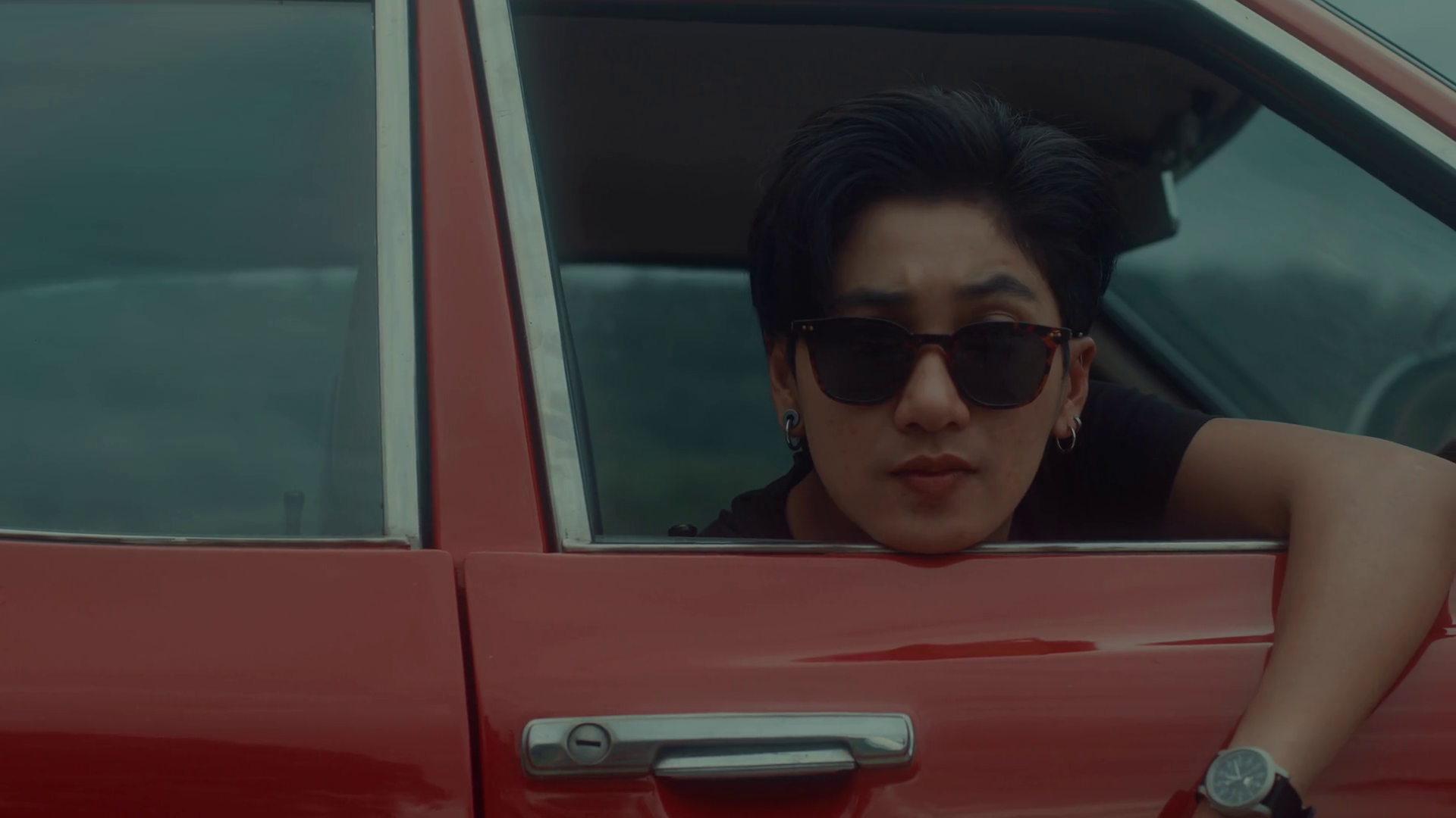 Brutal Tomboy Girl Sitting In Vintage Red Car Stock Footage SBV ...