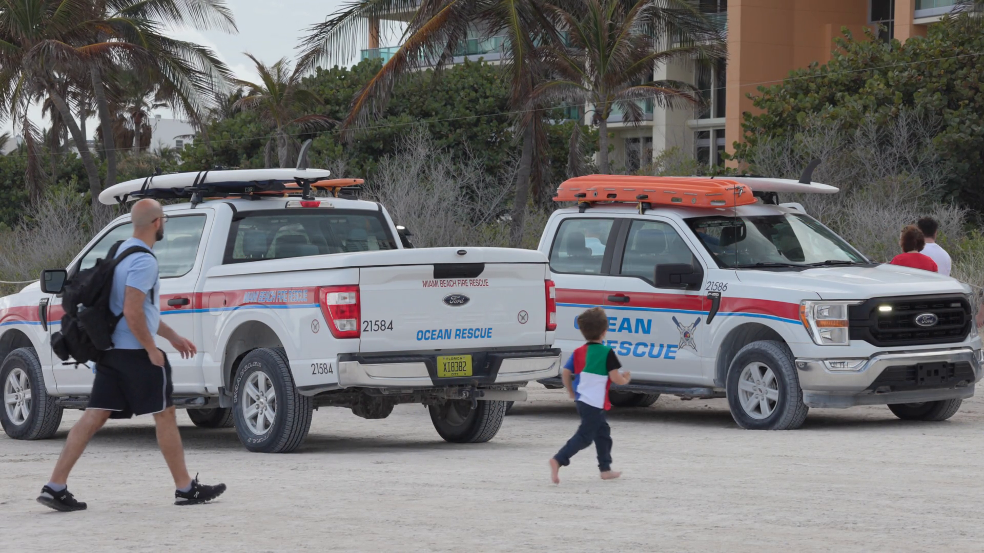 Ocean Rescue Vehicles Are Stationed At Miami Stock Footage SBV ...