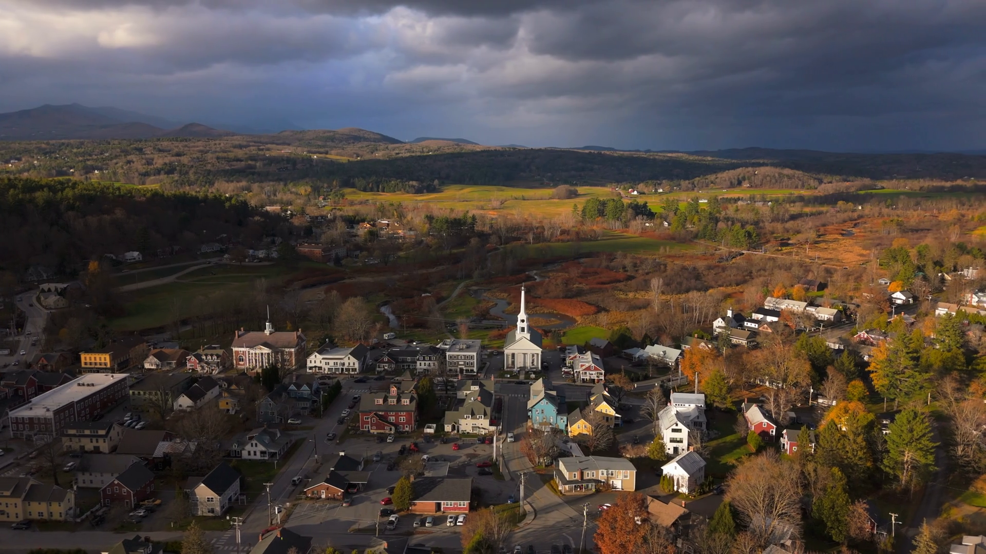 Behold Stunning Aerial View Of Stowe Vermont Stock Footage SBV ...