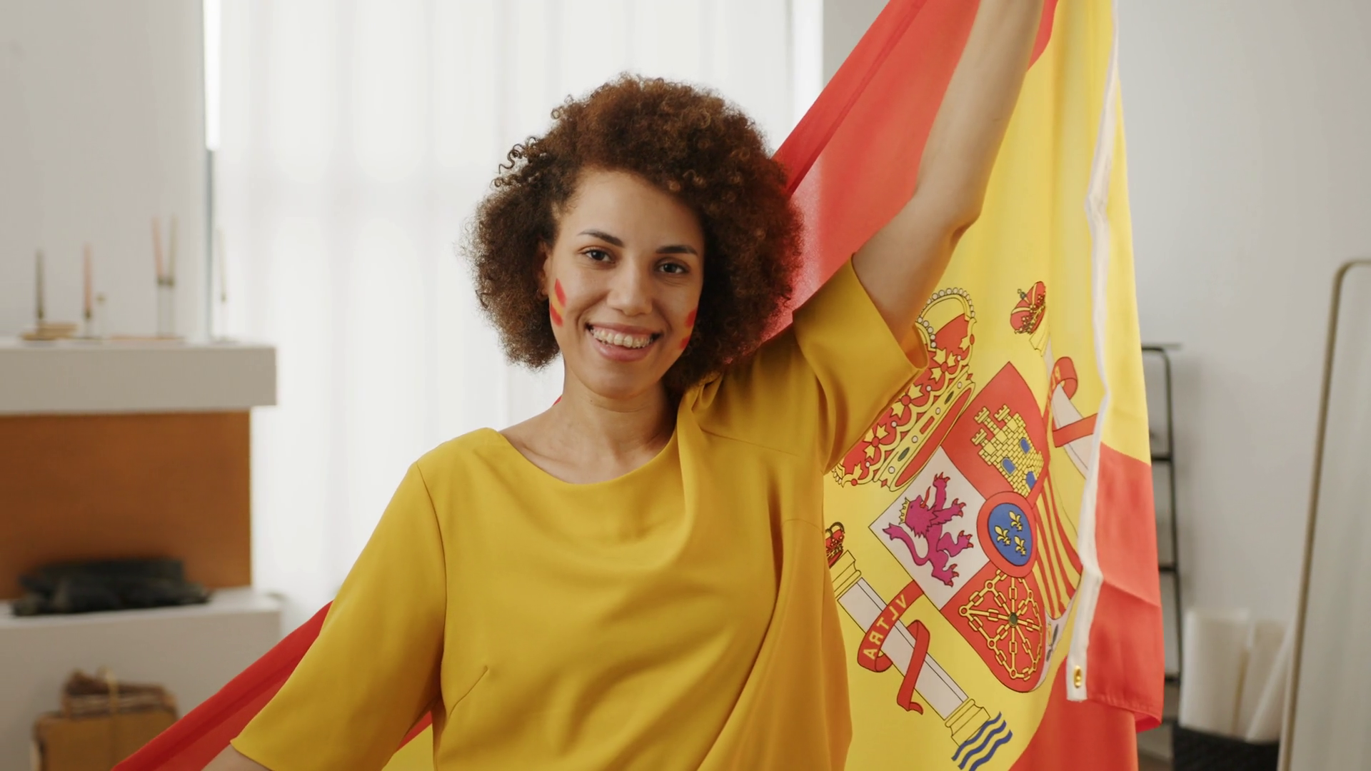Pretty Female Spanish Football Fan With Flag Stock Footage SBV ...