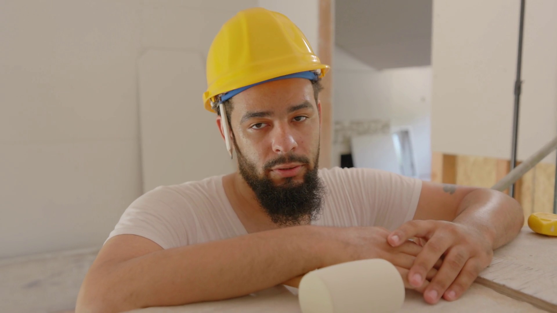 A Focused Construction Worker Wearing Hard Stock Footage SBV-352043643 ...