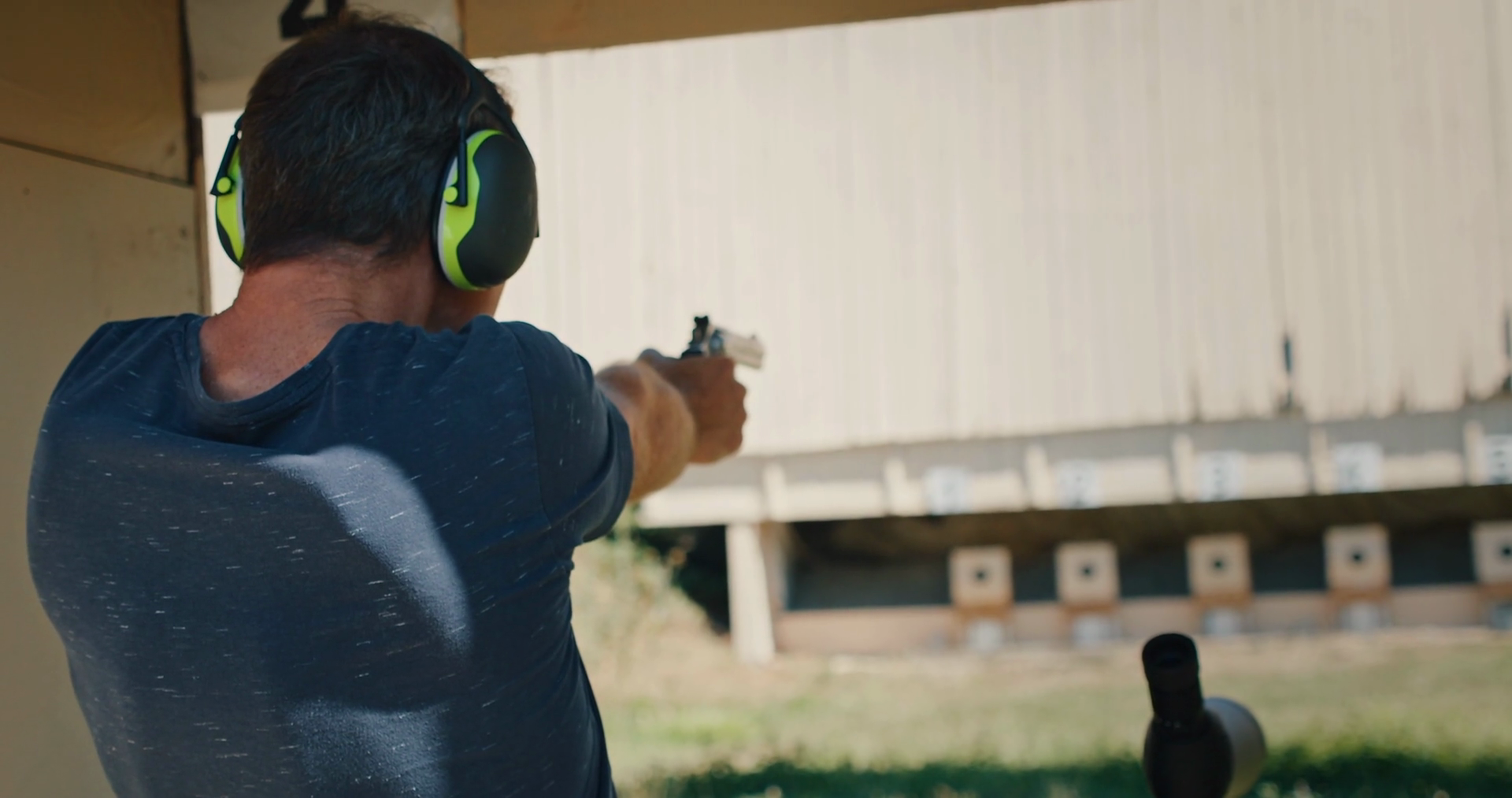 Man Firing Revolver At Outdoor Shooting Stock Footage SBV-352373014 ...