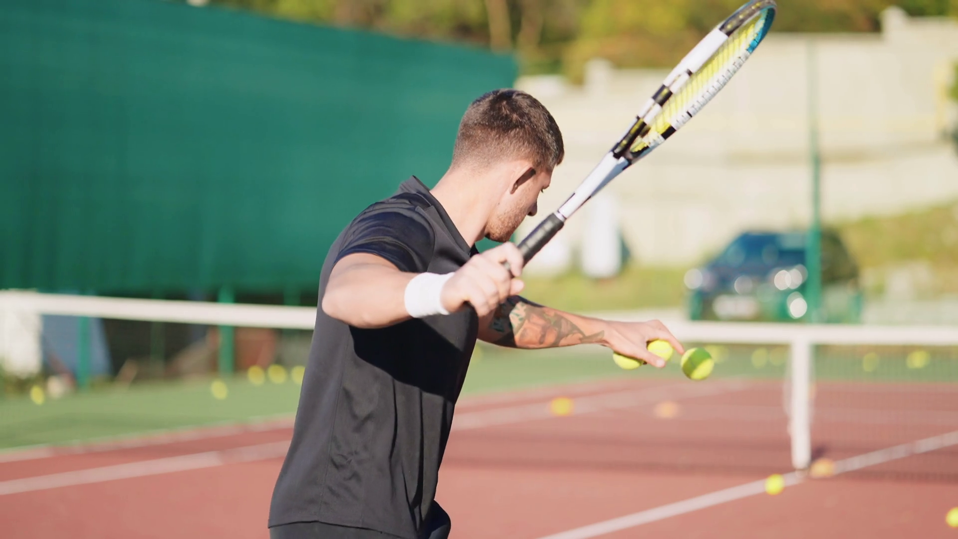 Man Practice Tennis Ball Shots On Court Stock Footage SBV-351748234 ...