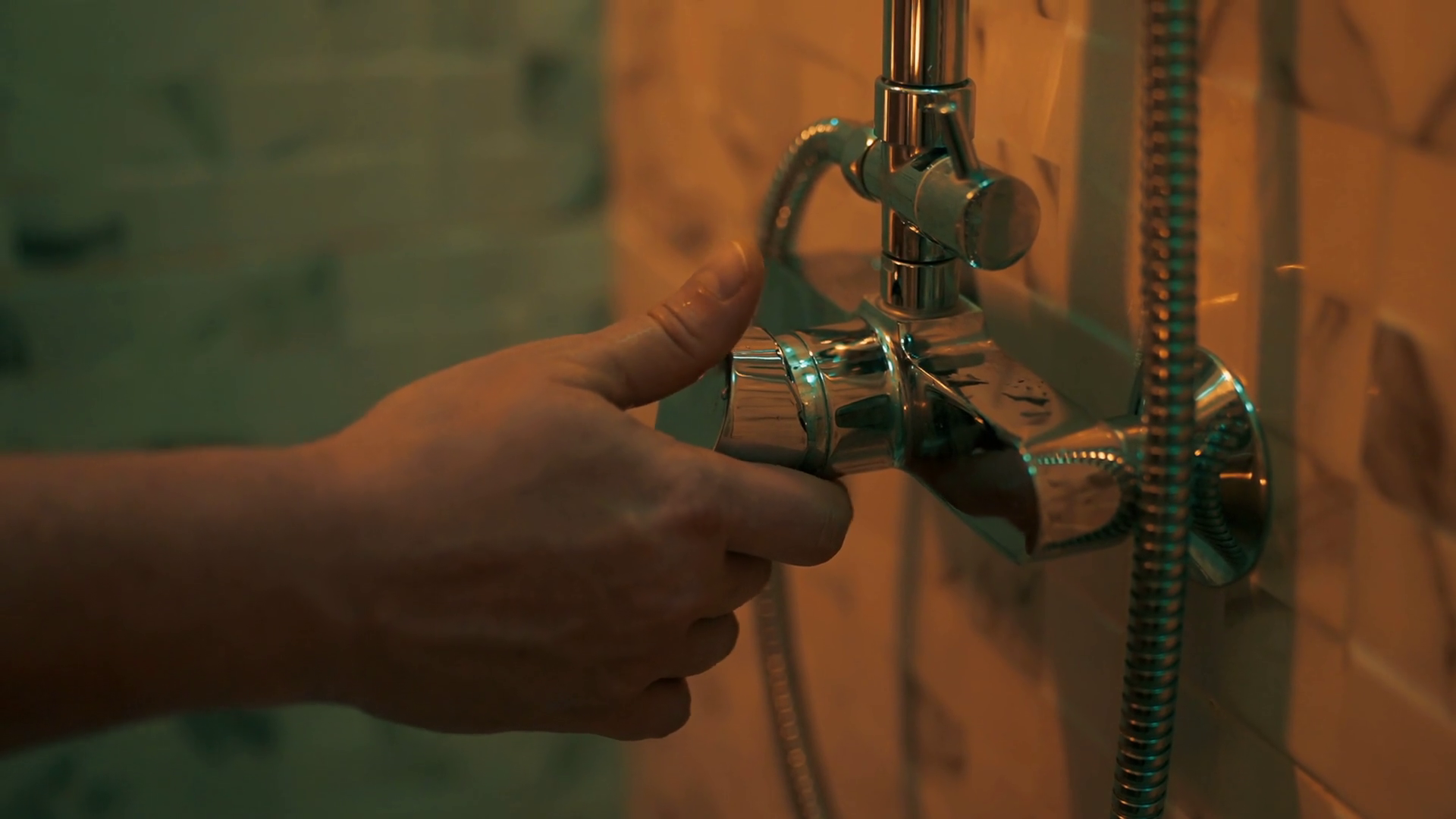 Man Hand Opening Tap Of Shower Closeup Male Stock Footage SBV-351773701 ...
