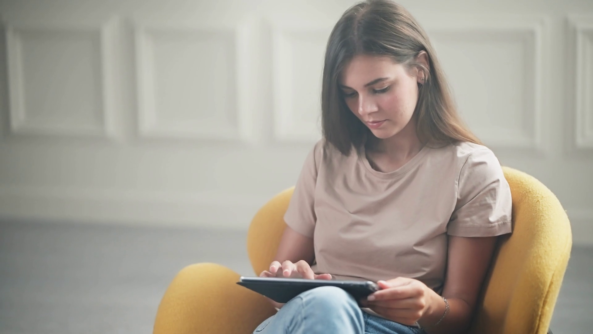 Girl Using Tablet Computer At Home Zooming Stock Footage SBV-347302933 ...