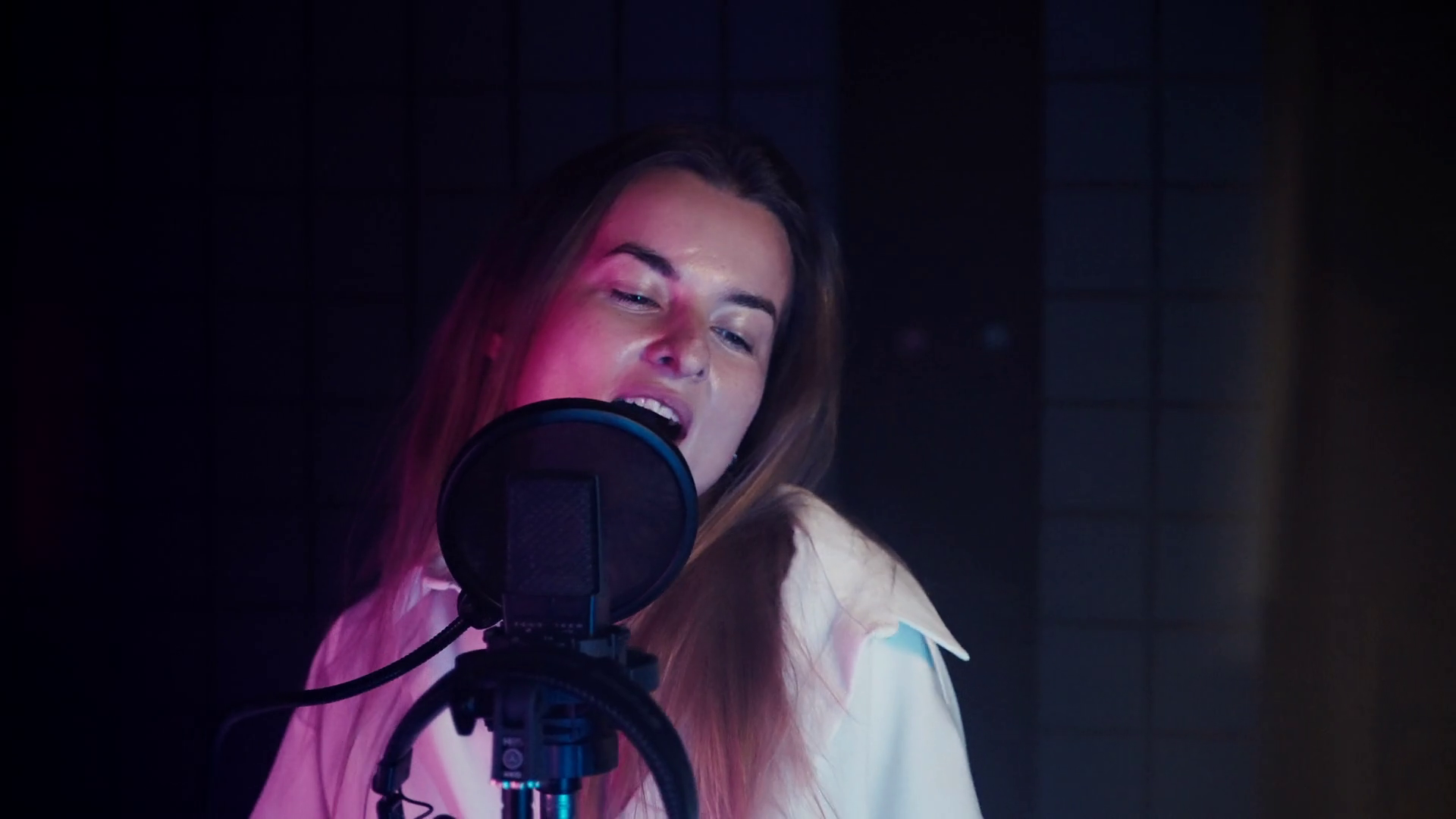 Emotional Singer Woman Is Singing Song In Stock Footage SBV-347557650 ...