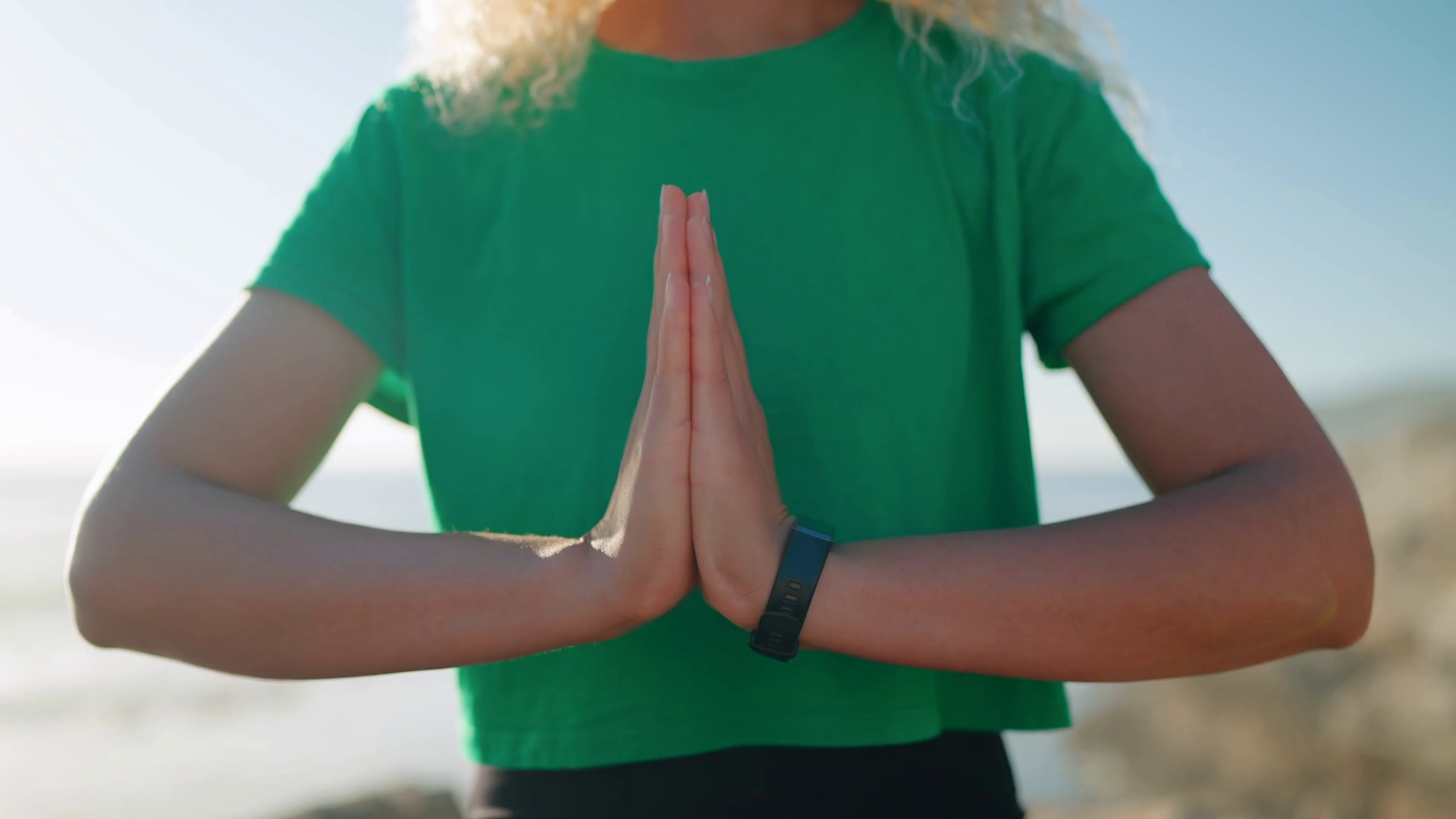 Woman Doing Hand Namaste Yoga Pose On Back Stock Footage SBV-347680880 ...
