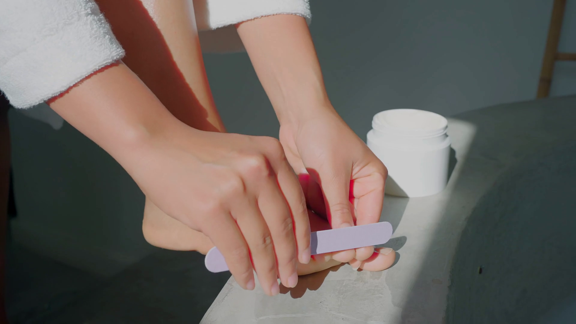 Woman Filing Nails On Toes Using Nail File Stock Footage SBV-347685688 ...