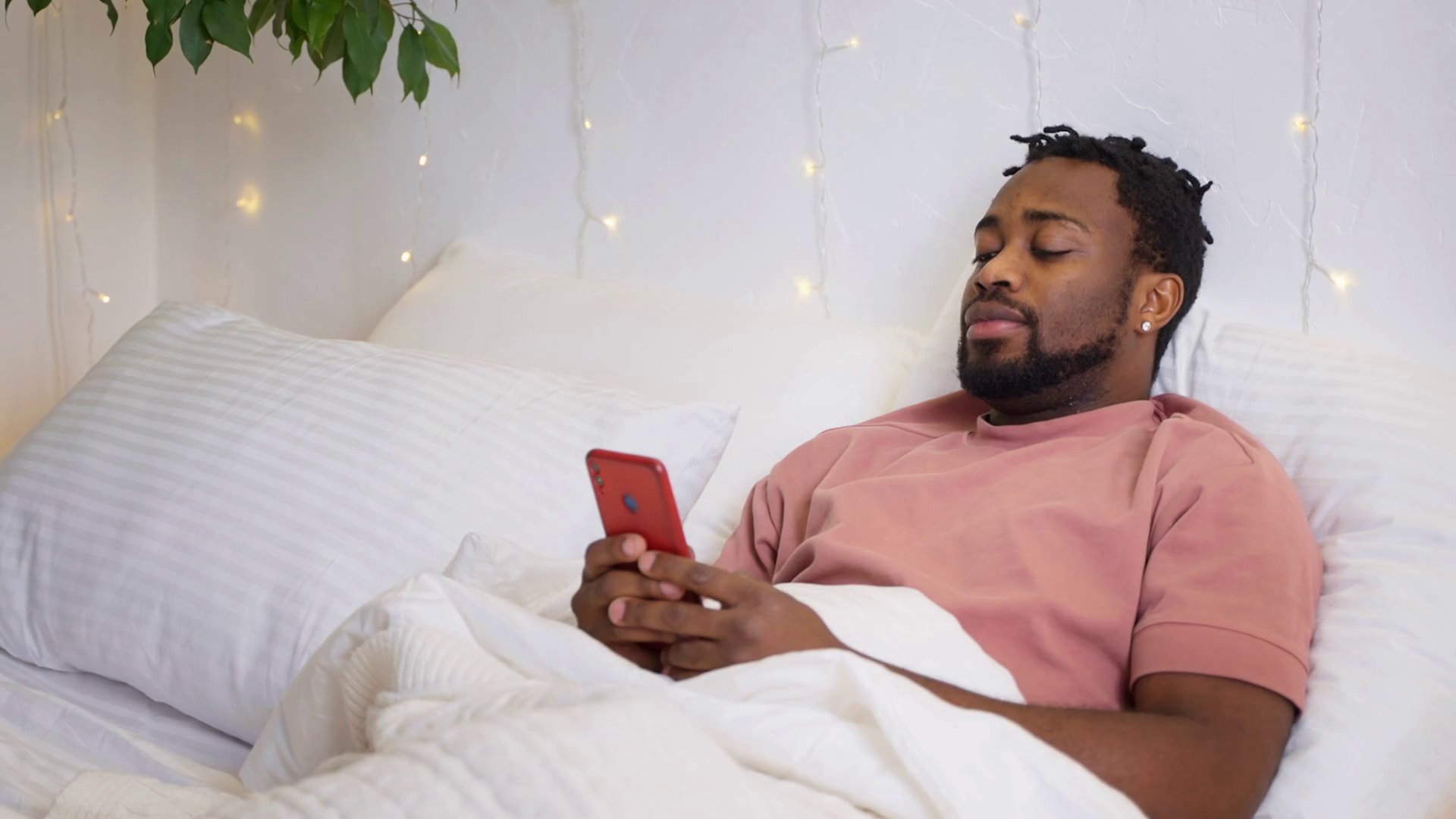 Black Man Using Smartphone Waking Up Stock Footage SBV-348824073 ...