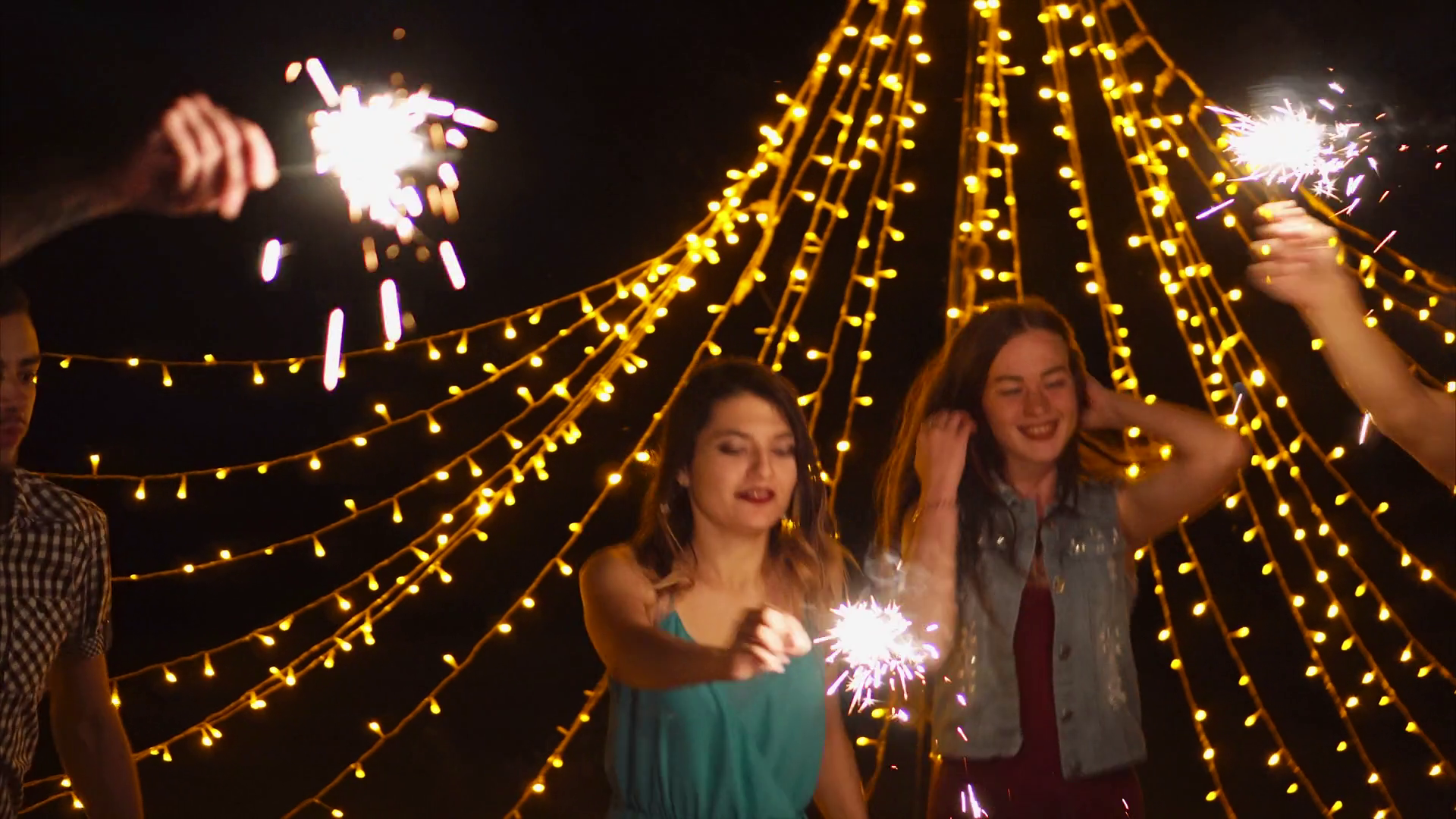 Young People Celebrating Holiday At Night Stock Footage SBV-317782103 ...