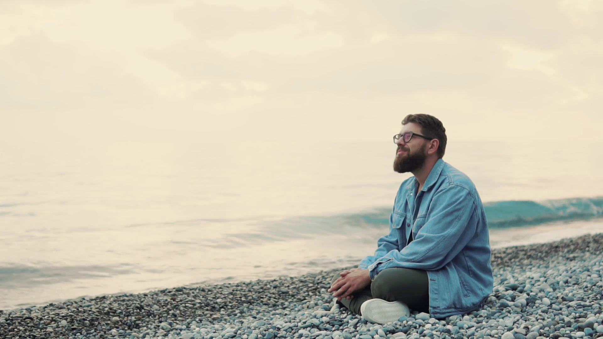 Bearded Man Enjoying Sunset On Beach Stock Footage SBV-323799651 ...
