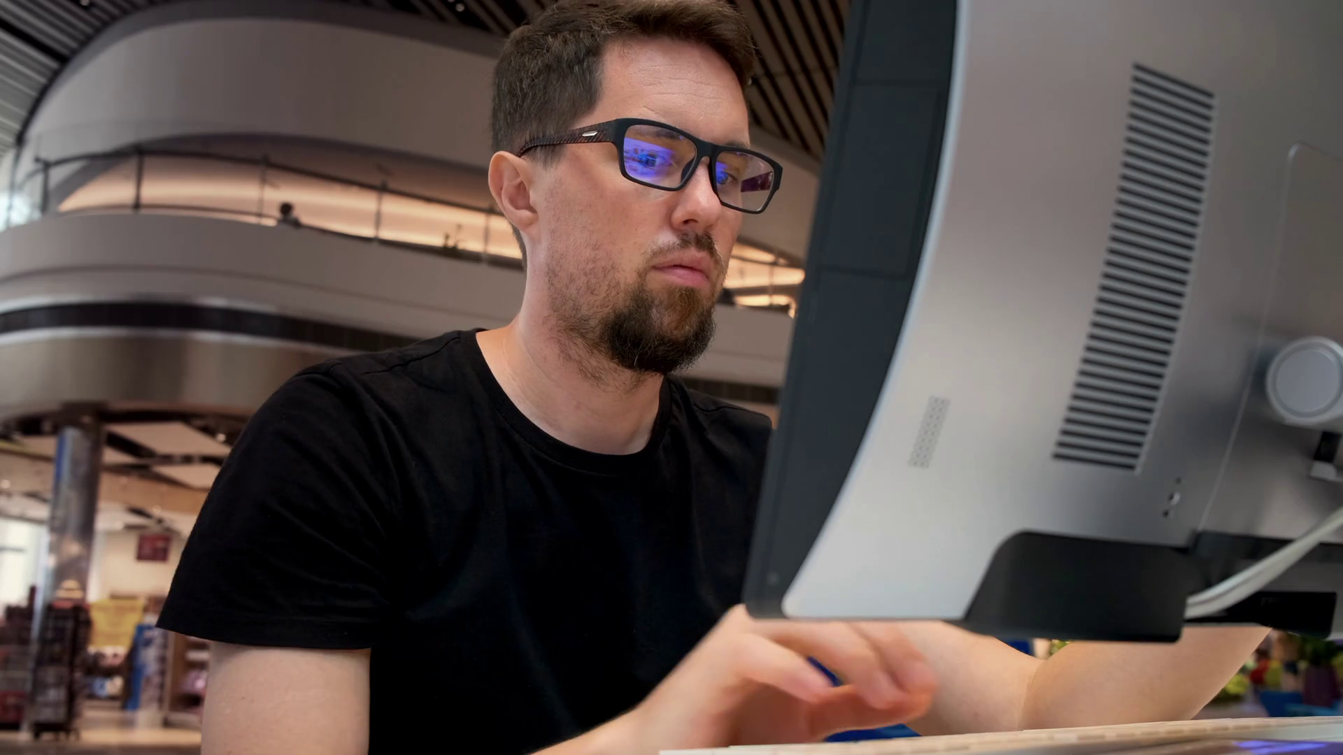 Man Is Browsing Websites Pc At Airport Stock Footage SBV-346432479 ...