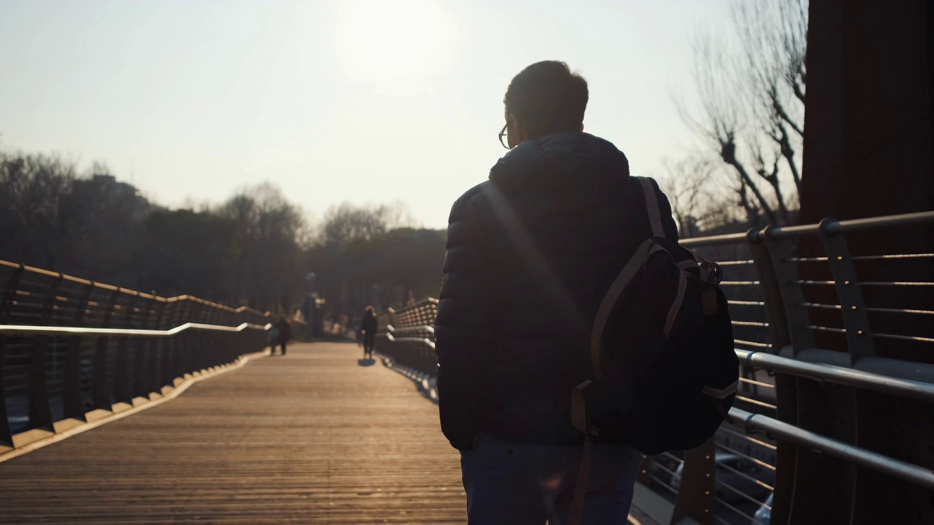 Man Is Walking Over Bridge In Town Stock Footage SBV-338718465 ...