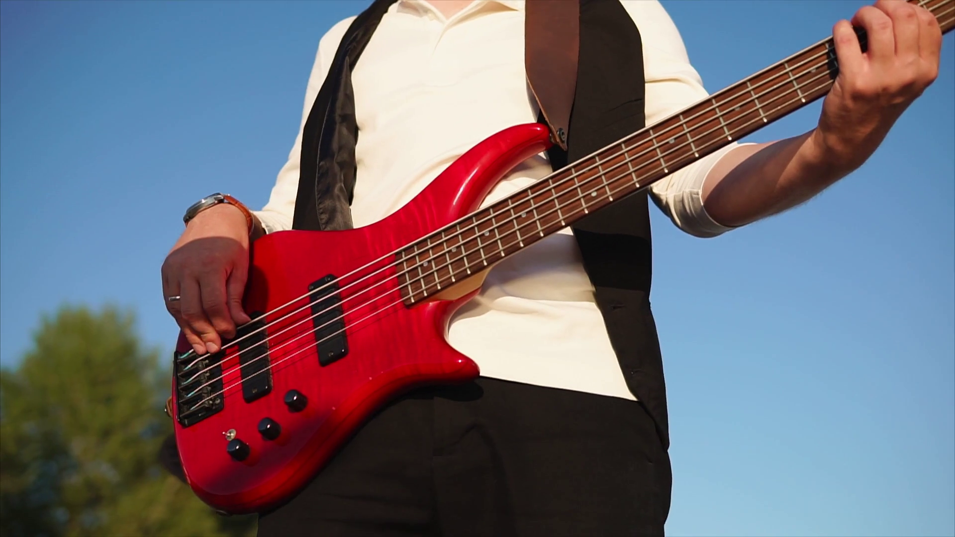 Man Musician Playing Bass Guitar During Band Stock Footage SBV ...