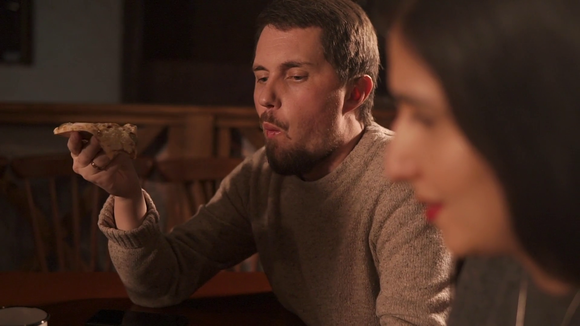 Potrait Of Starving Man Eating Slice Of Stock Footage SBV-322810872 ...