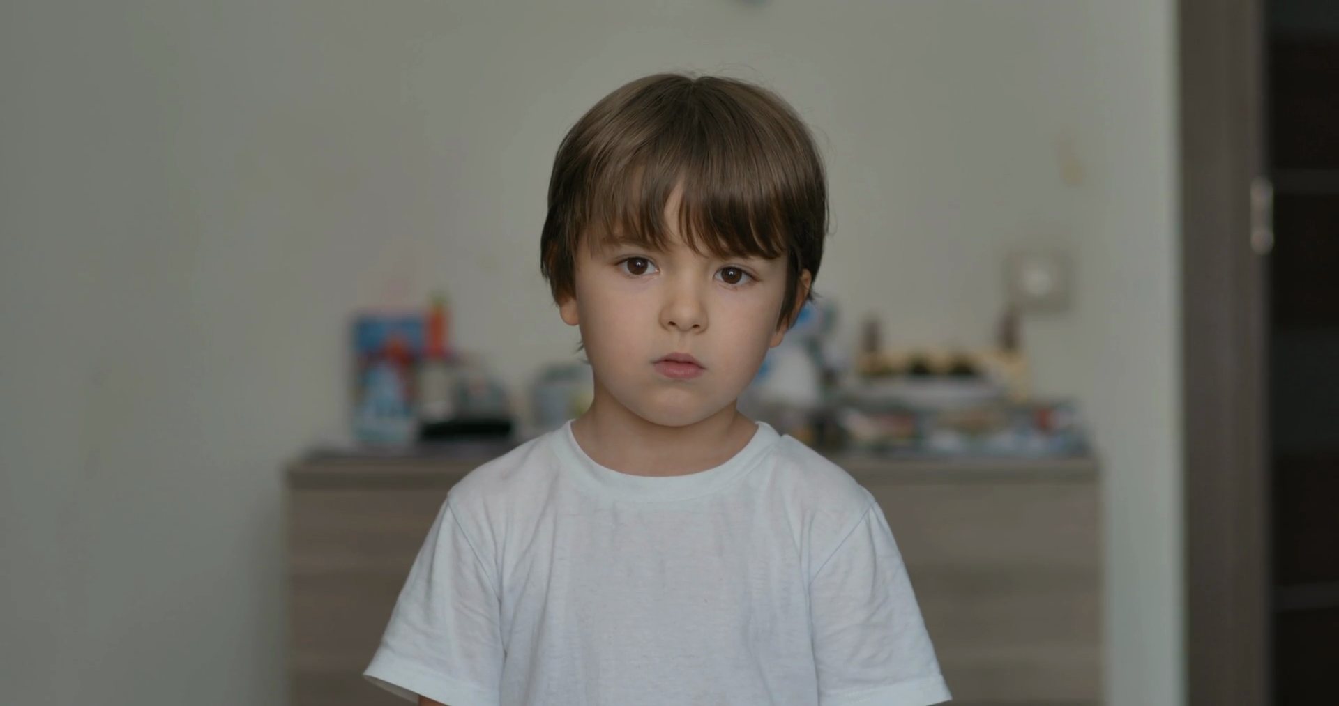 Portrait Little Child Boy Looking At Camera Stock Footage SBV-352886109 ...