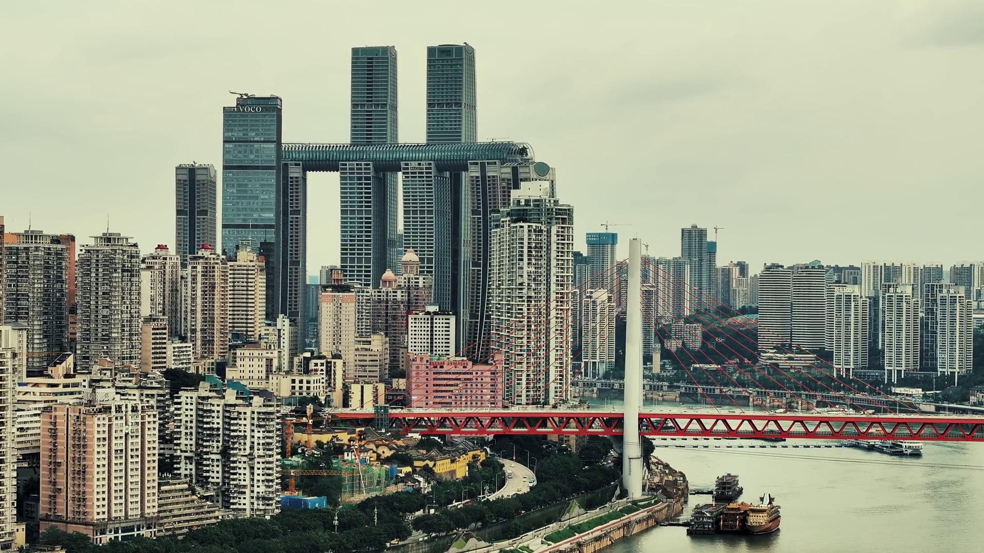 Aerial View Of Chongqing City Downtown With Stock Footage SBV-352421978 ...