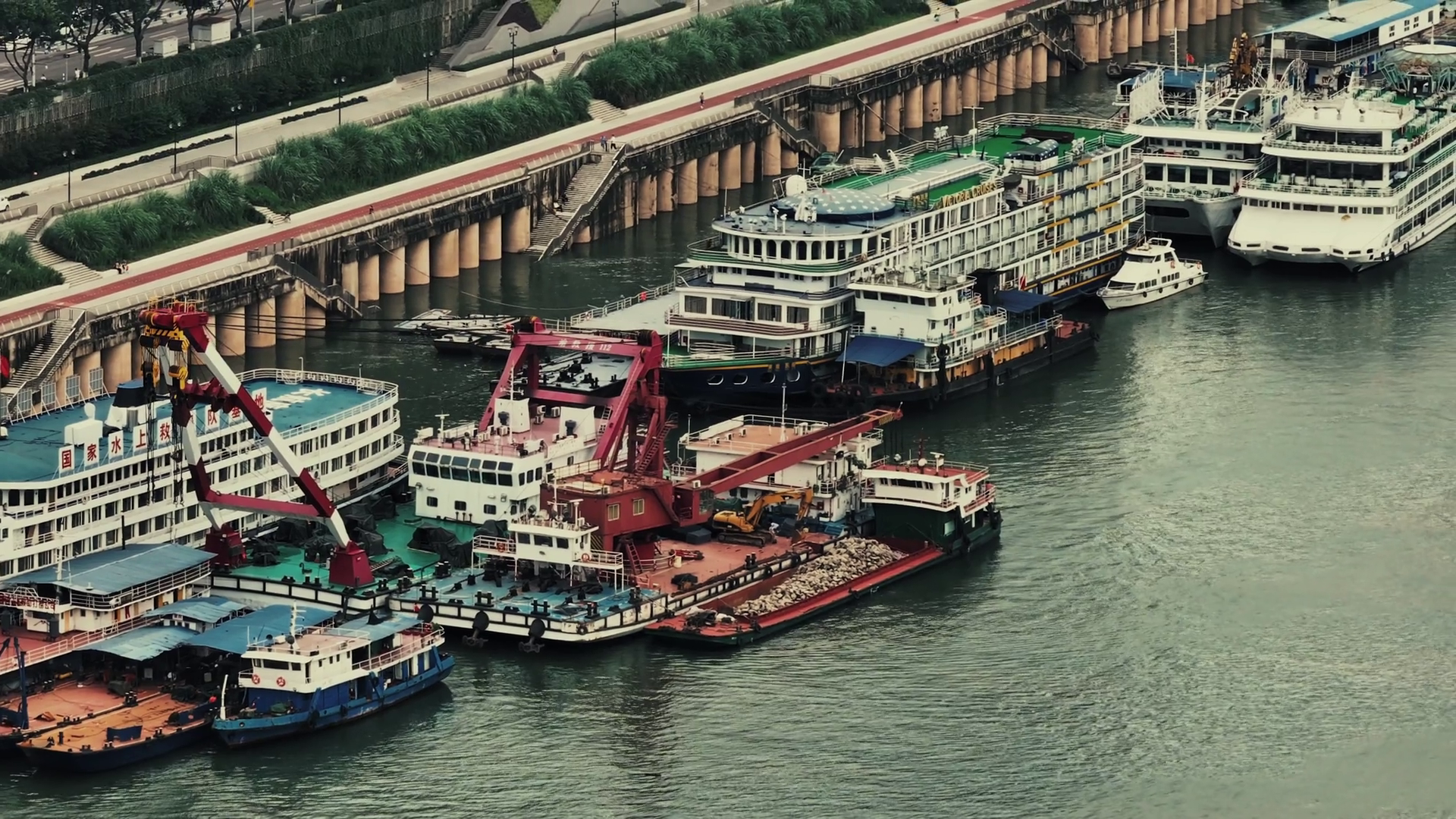 Aerial View Of Chongqing City With Boat Ship Stock Footage SBV ...